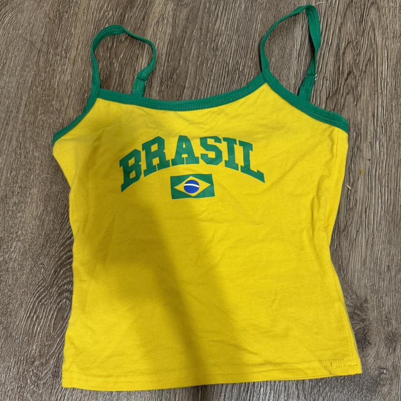 Yellow and green Brazil tank top - Depop