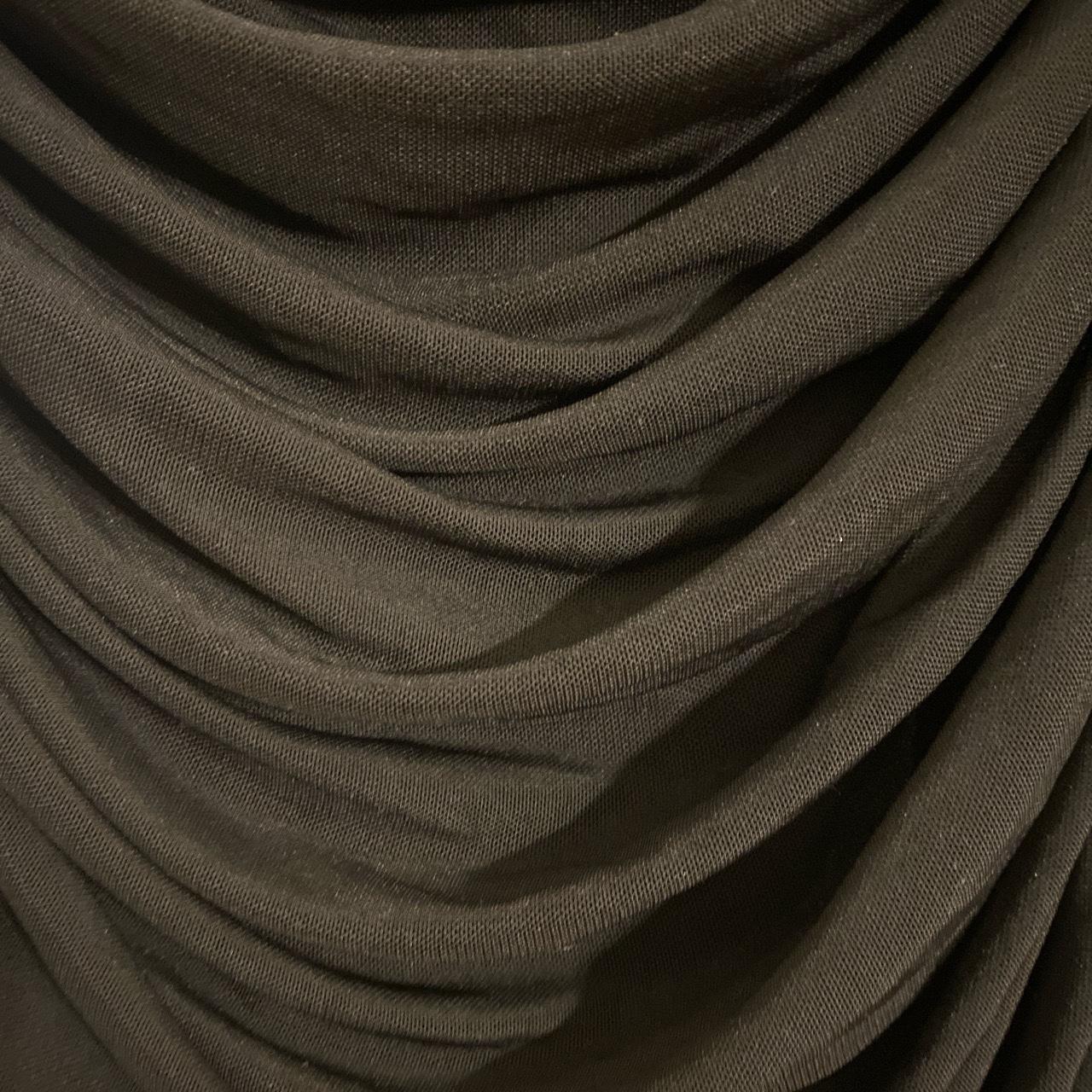 XL black Bardot scrunchy body con dress, with mesh... - Depop