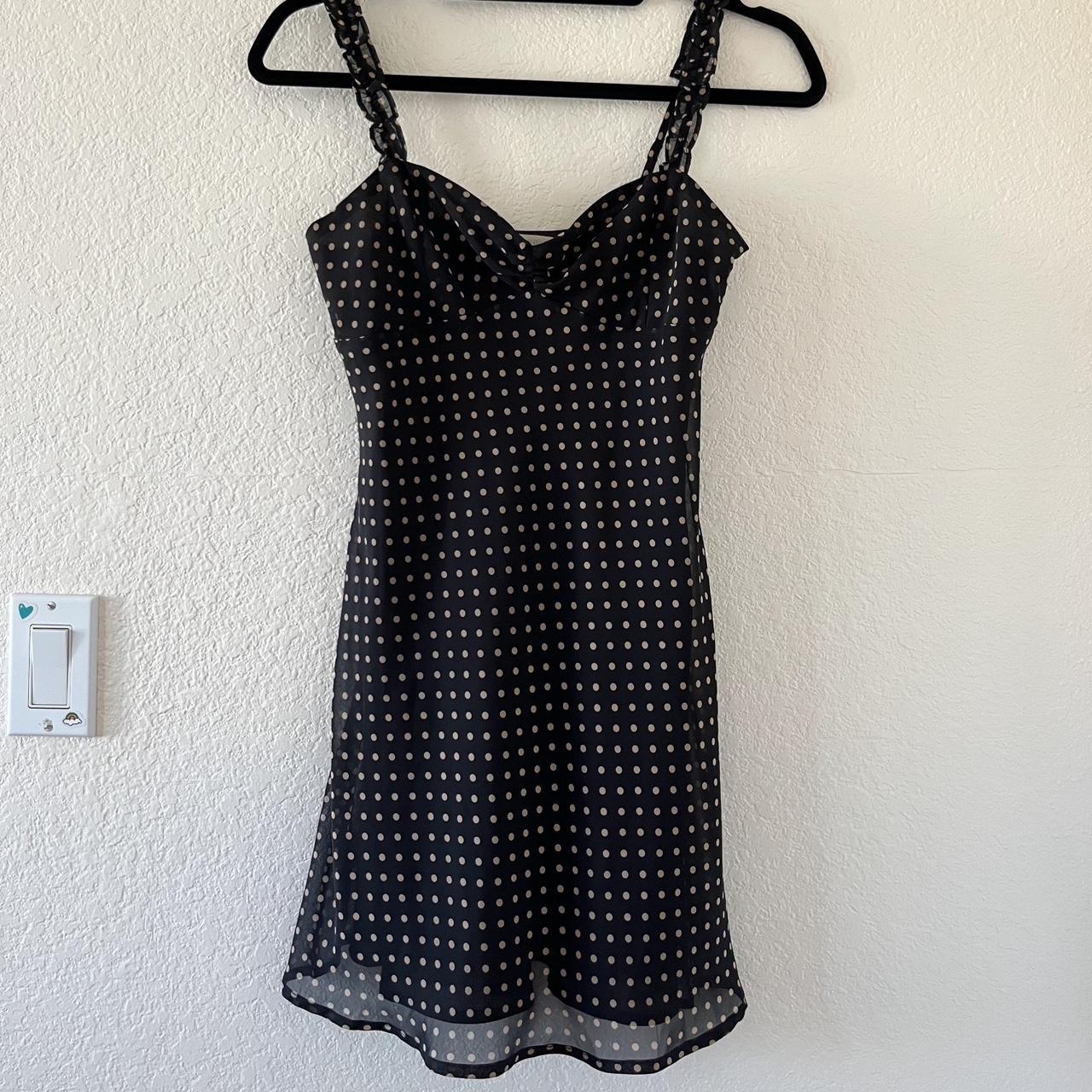 Black Polka Dot Mini Dress - fits size XS - Depop