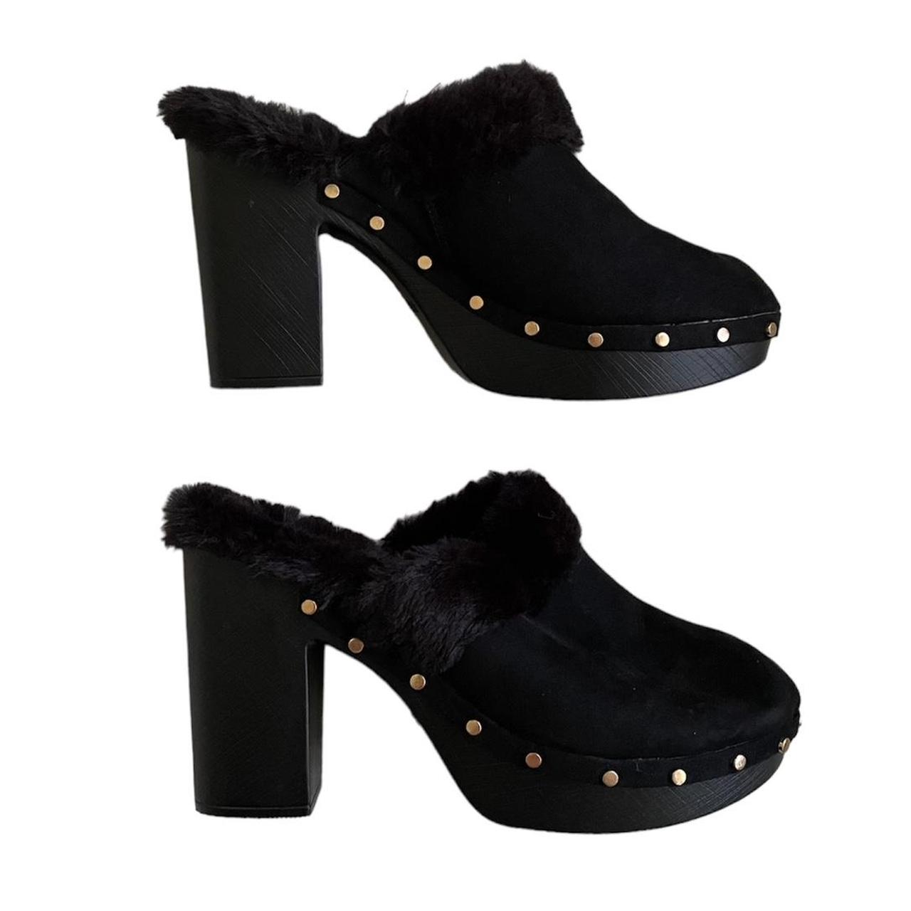 Faux fur clogs with metal grommets. Women’s size 42... - Depop