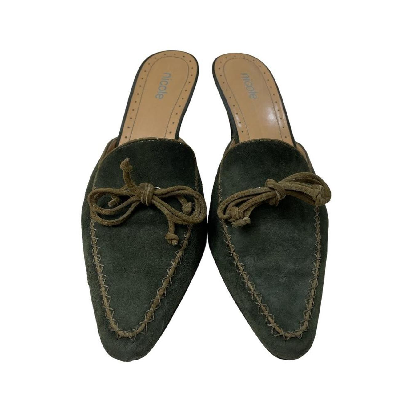 Green suede kitten heel mules by Nicole. Size... - Depop