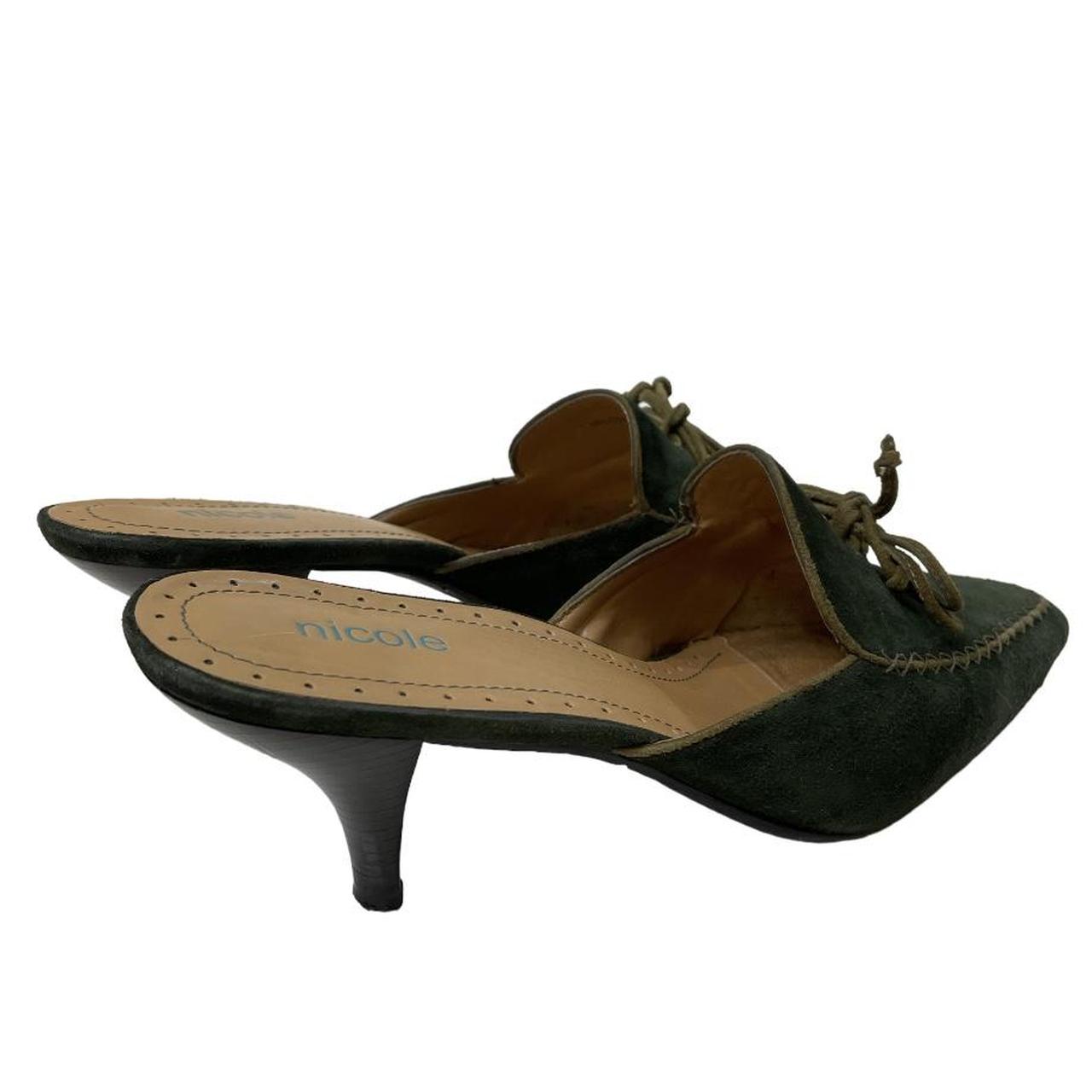 Green suede kitten heel mules by Nicole. Size... - Depop