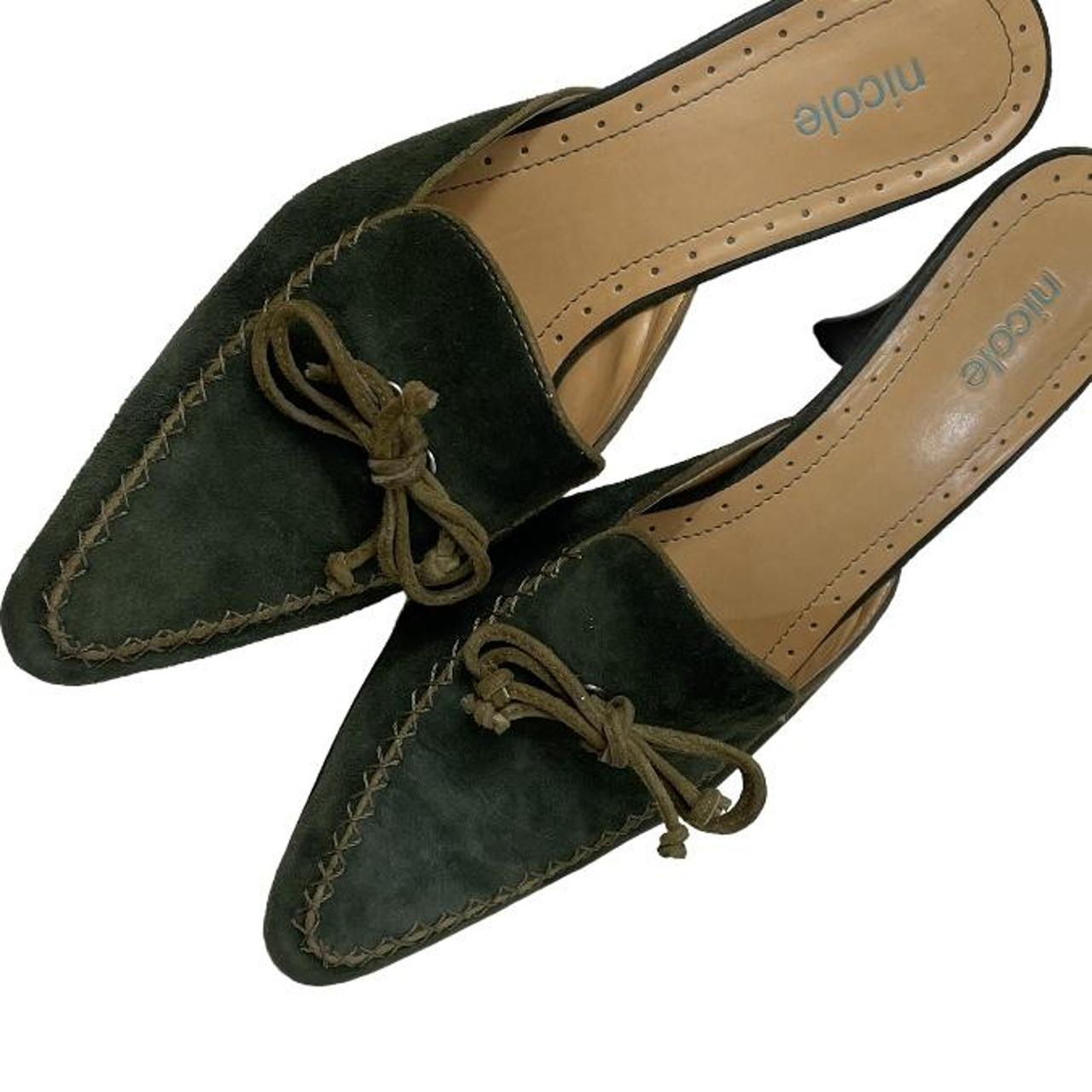 Green suede kitten heel mules by Nicole. Size... - Depop