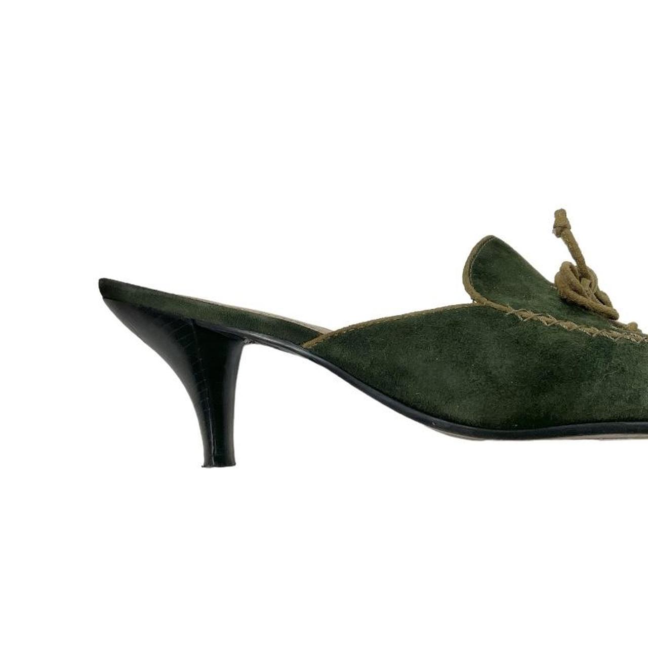 Green suede kitten heel mules by Nicole. Size... - Depop