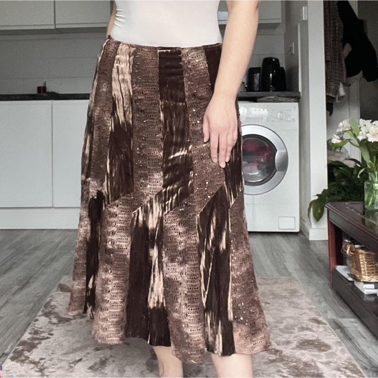 vintage brown velvet and diagonal pattern crochet... - Depop
