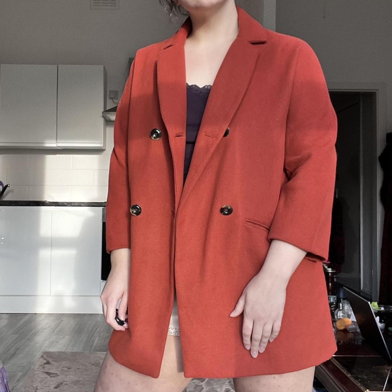 Burnt orange / brick red pea coat style jacket from... - Depop