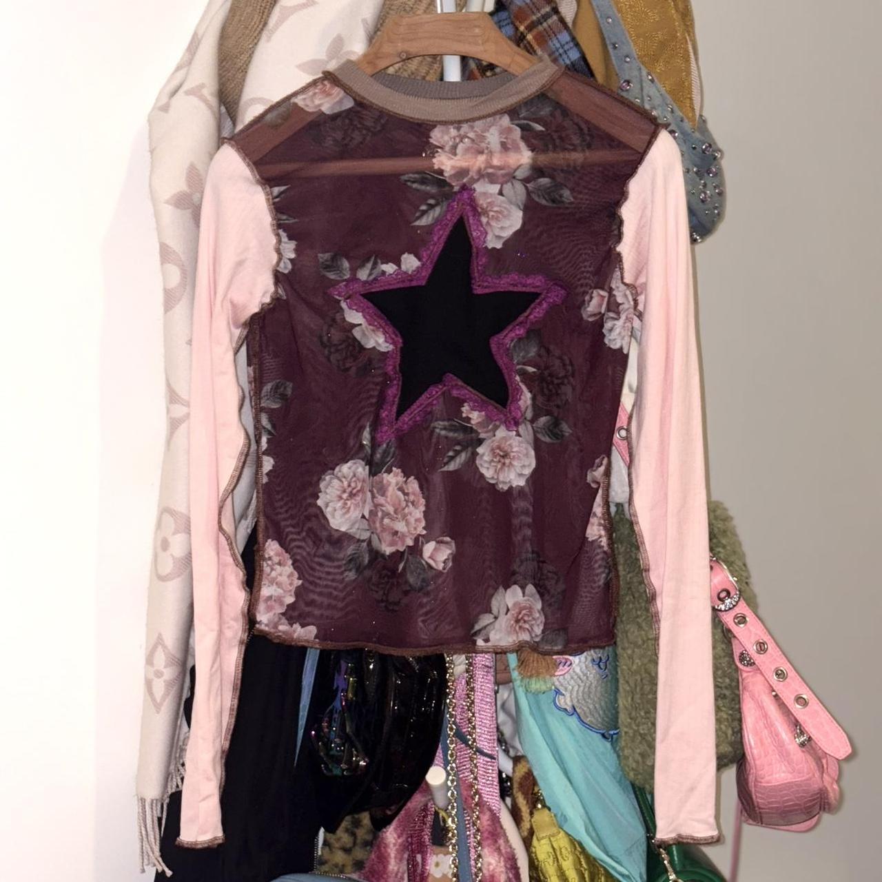 maddy page knitwear pink floral mesh star long... | Depop