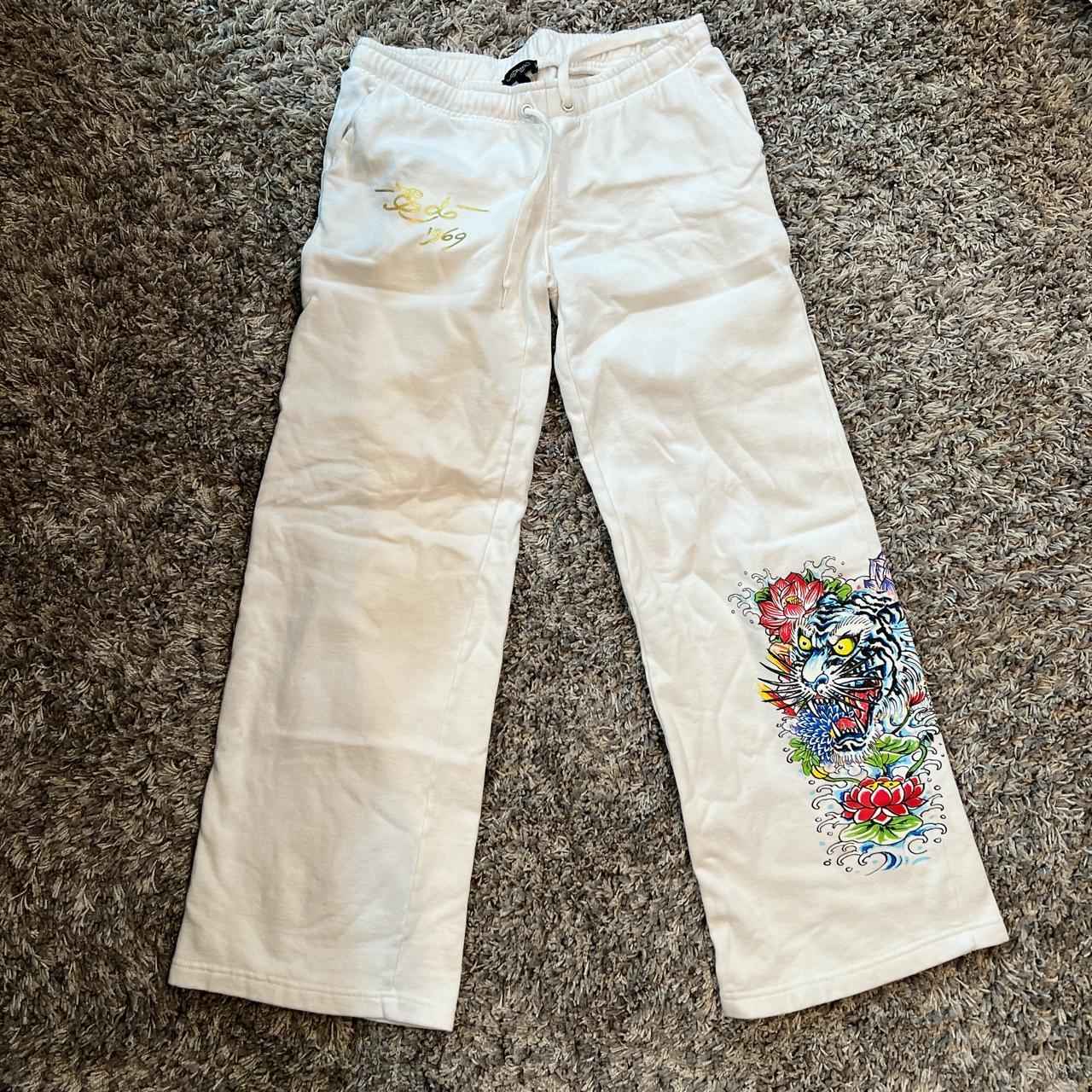 Ed hardy white flare sweatpants #edhardy... - Depop