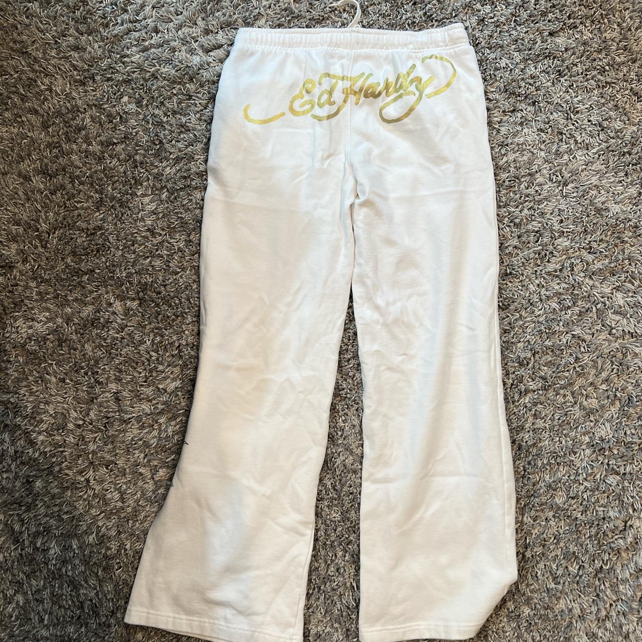 Ed hardy white flare sweatpants #edhardy... - Depop