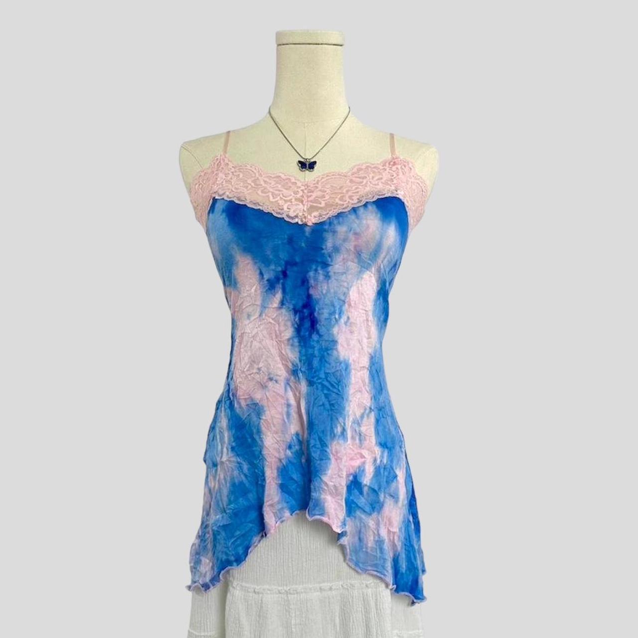 Fairy top. Y2K tie dye tank top. Pink lace trim.... - Depop