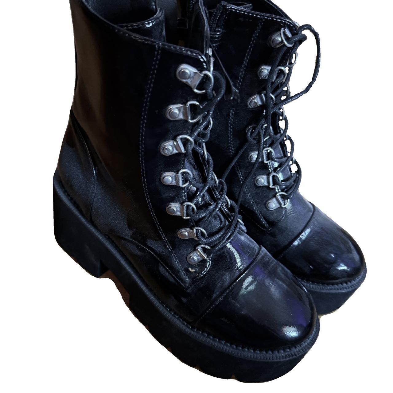 Black chunky platform lace-up and zip up boots size... | Depop