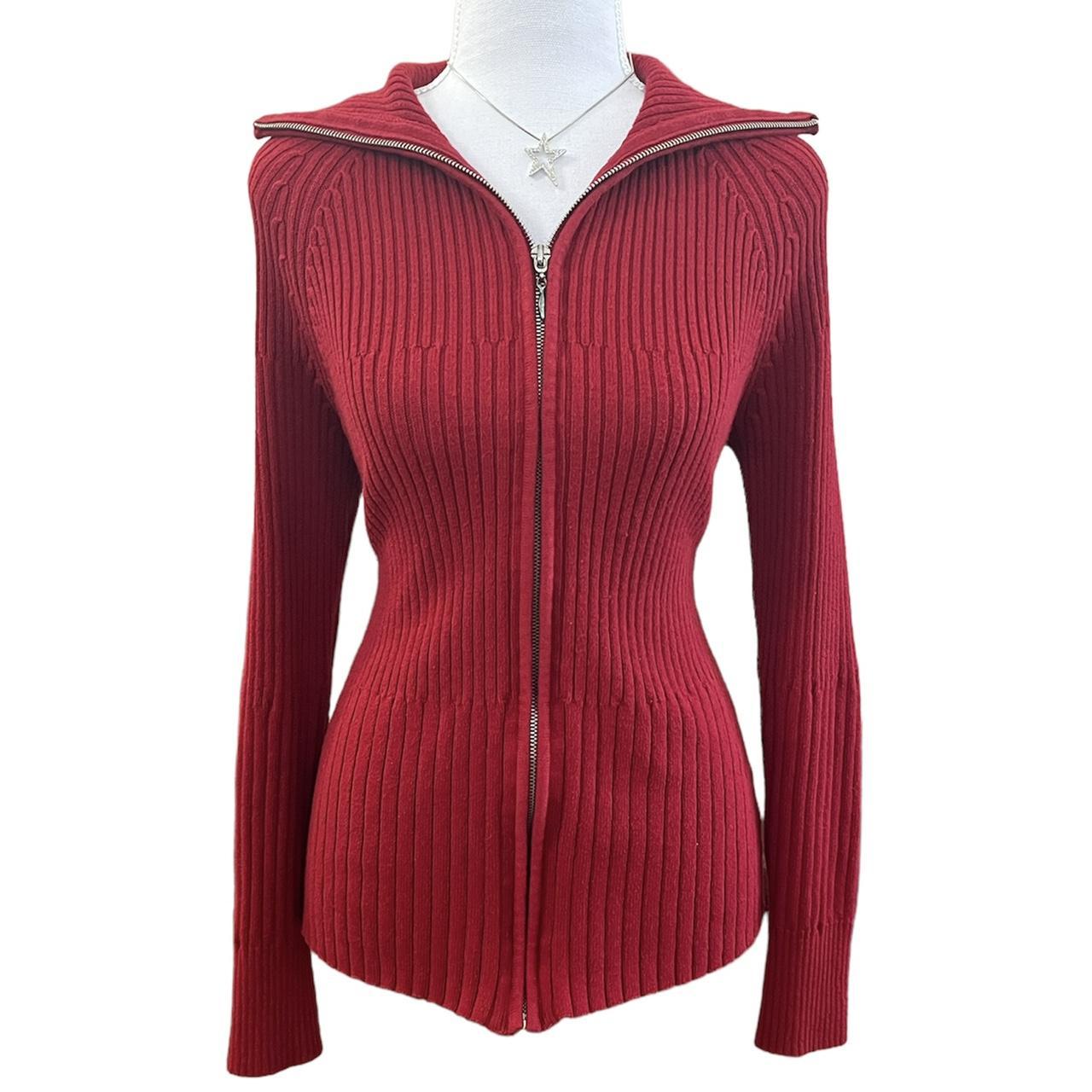 red knit zip up sweater - can zip up to be a turtle... - Depop