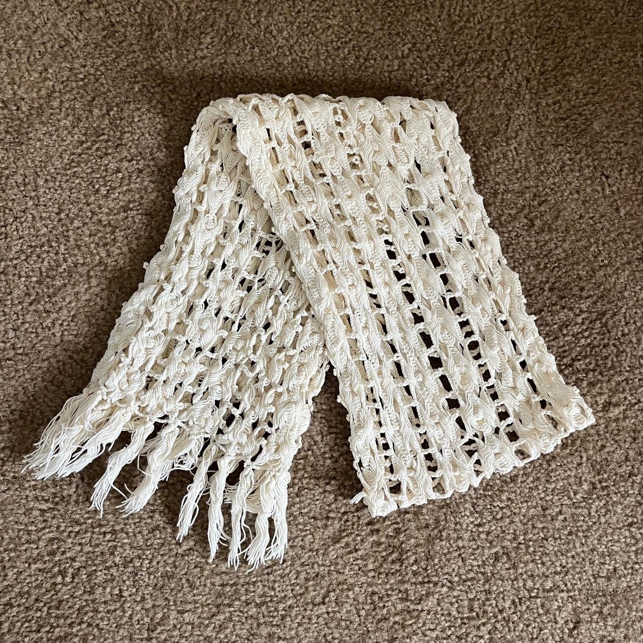 handmade loose knit crocheted cream scarf 🧣 super... - Depop