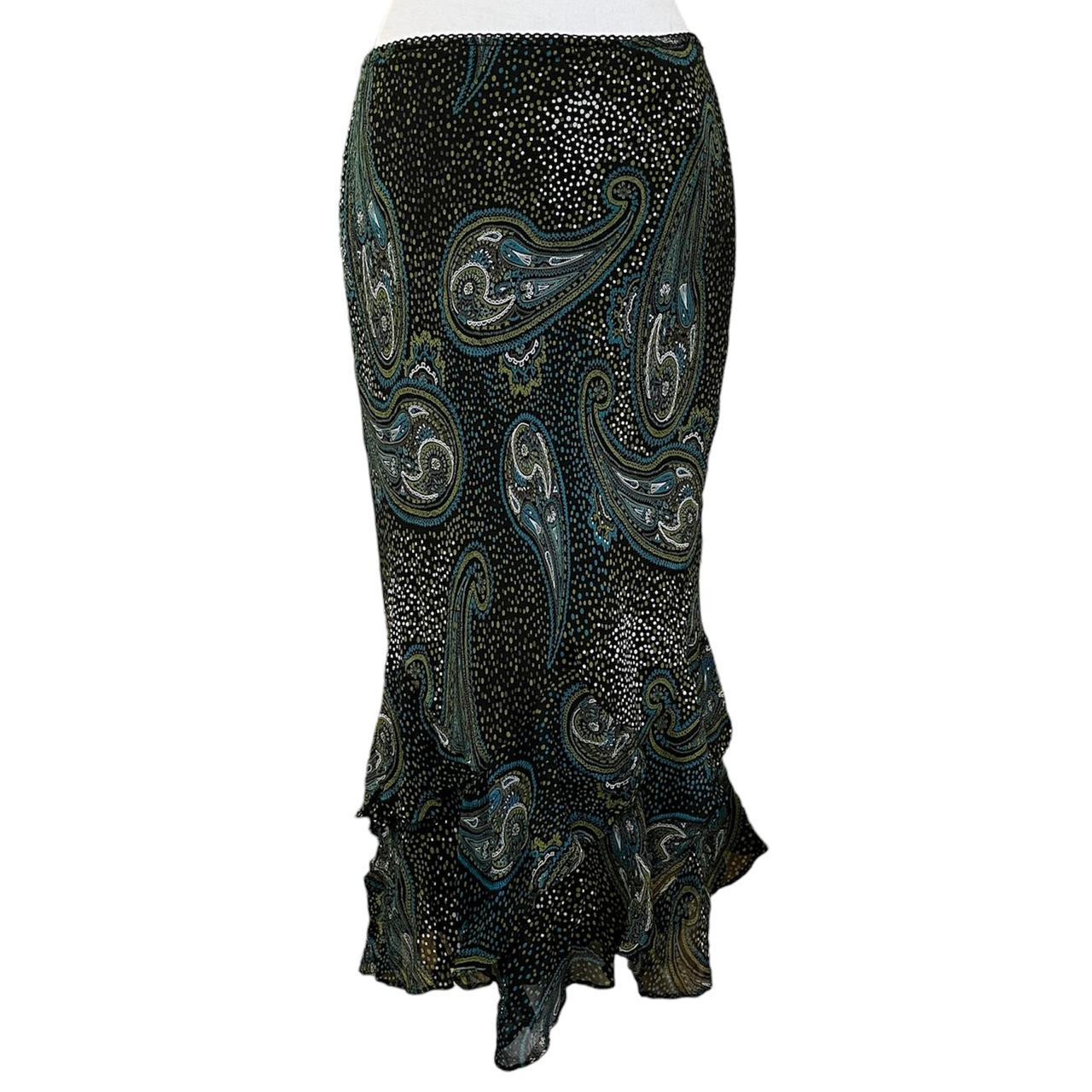 beautiful y2k patterned ruffle maxi skirt! -... - Depop