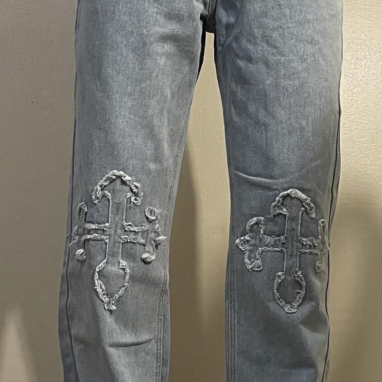 Light Blue Washed Jeans with Cross... - Depop
