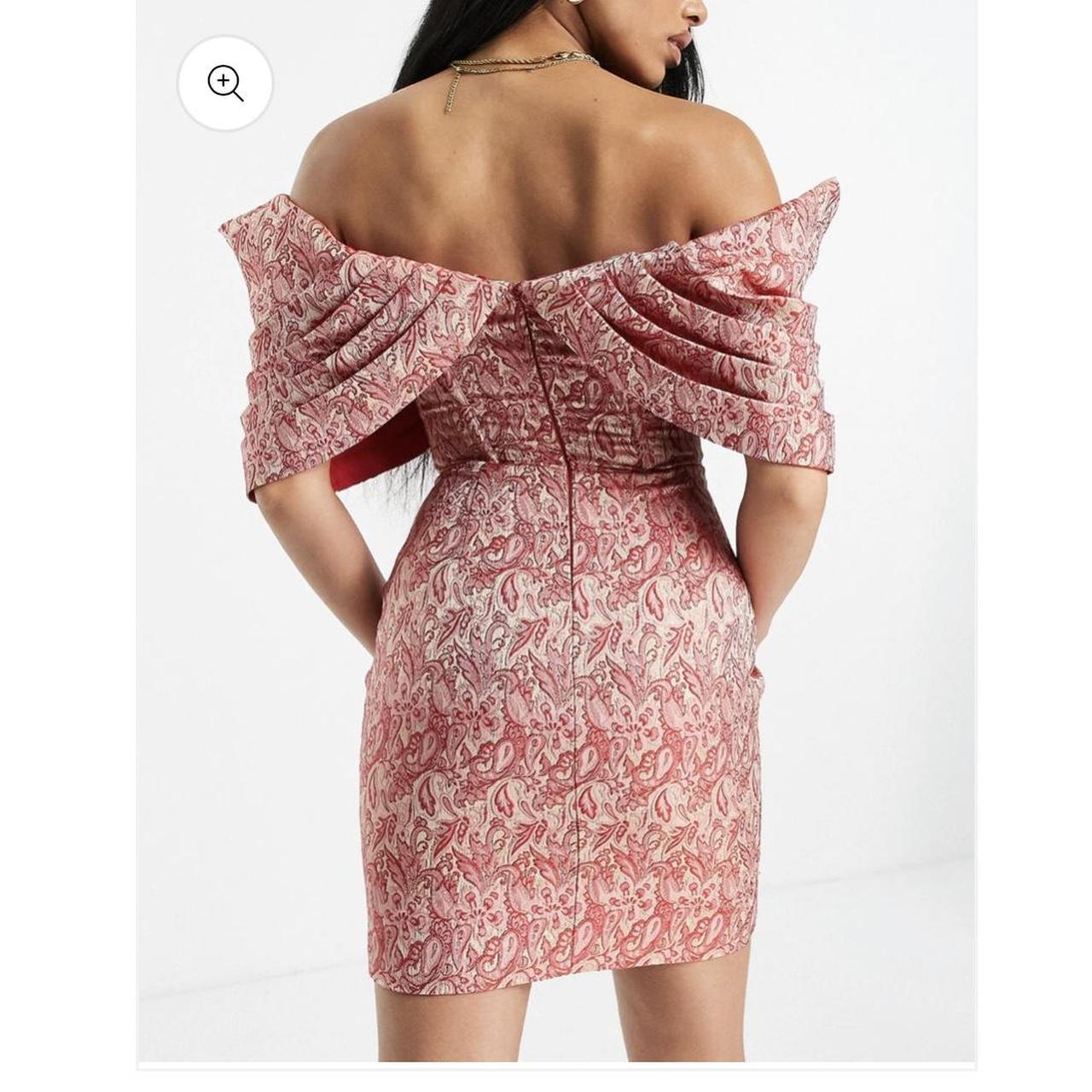 Asos Luxe Pleated Bardot Jacquard Mini Dress In Depop