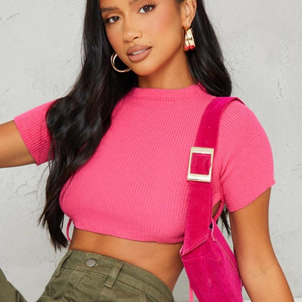 PLT pink knit tie side crop top Brand new with... - Depop