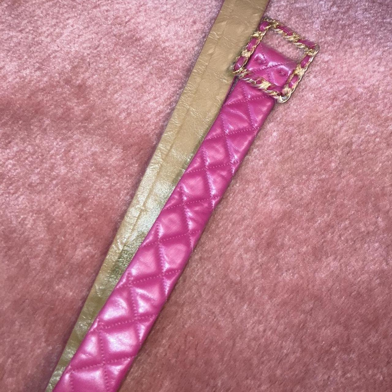 Hot Pink Belt With Gold Buckle Genuine Leather Size Depop