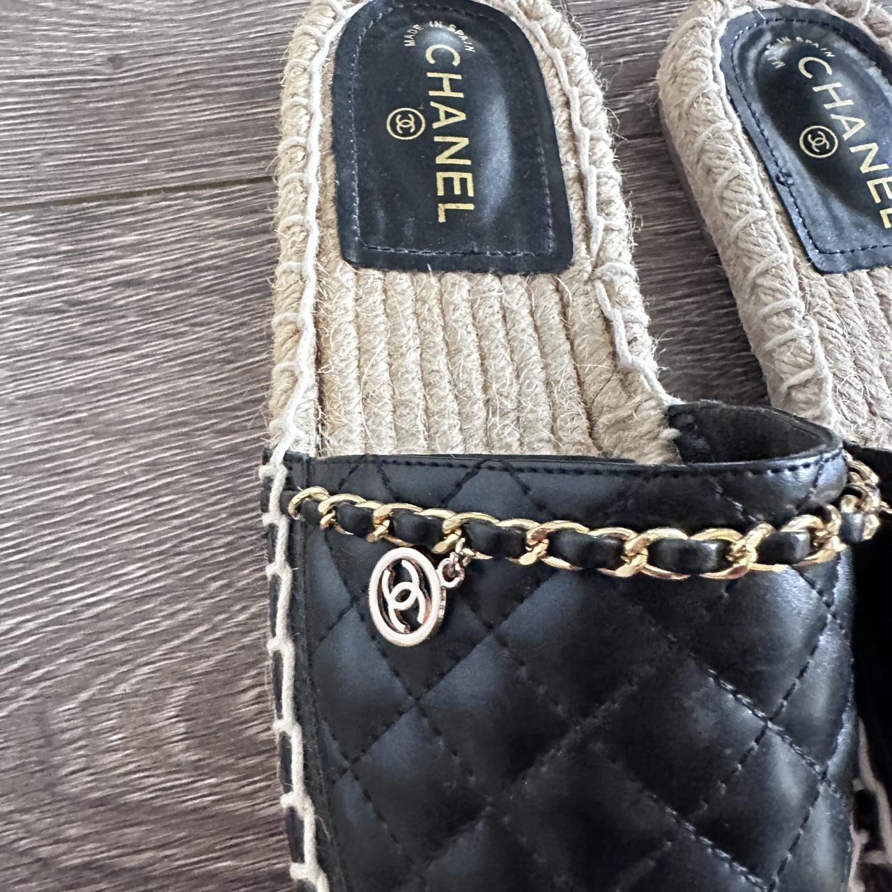 Chanel slides Leather uppers with chain detailing... - Depop