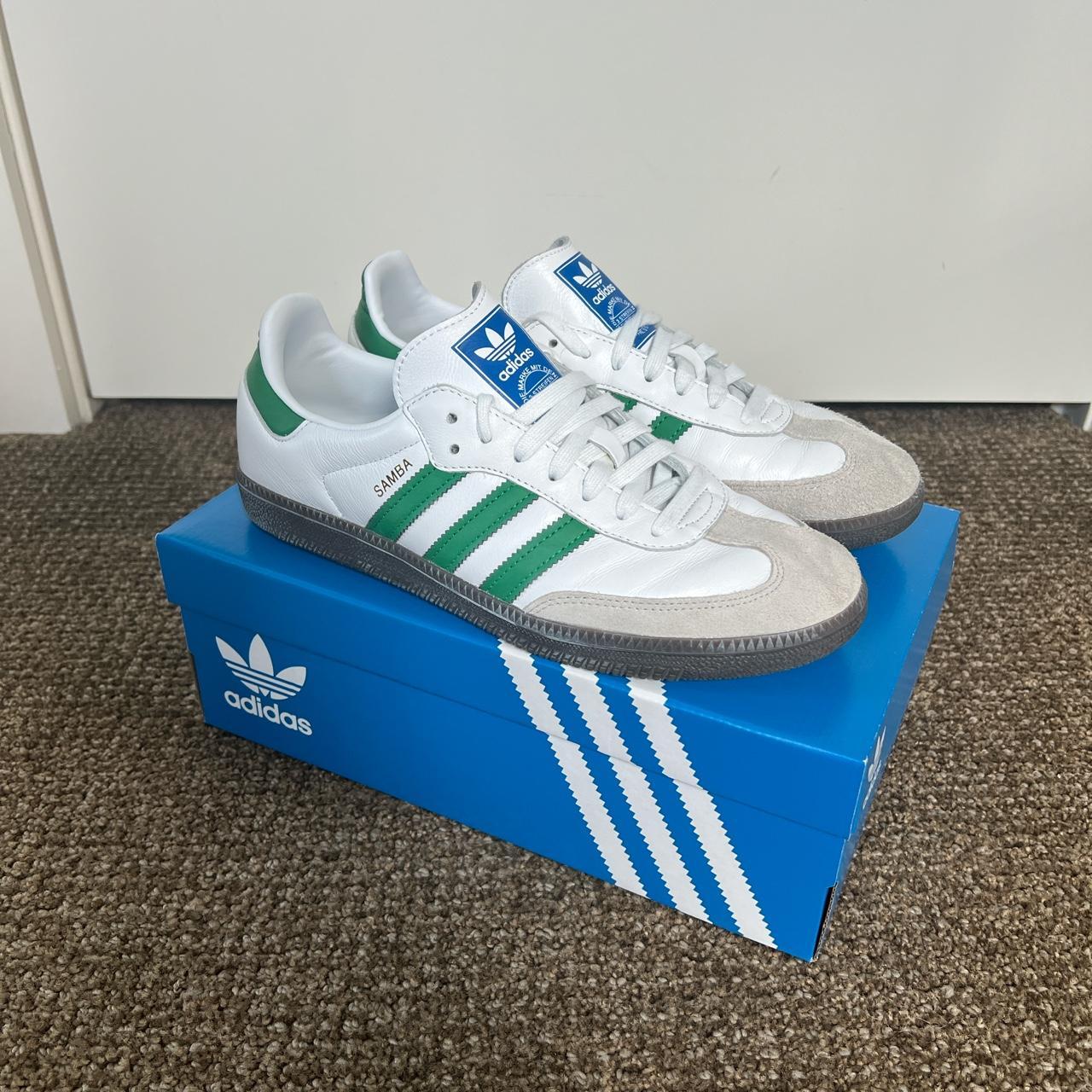 Green and White Adidas Sambas Lightly worn 8/10... - Depop