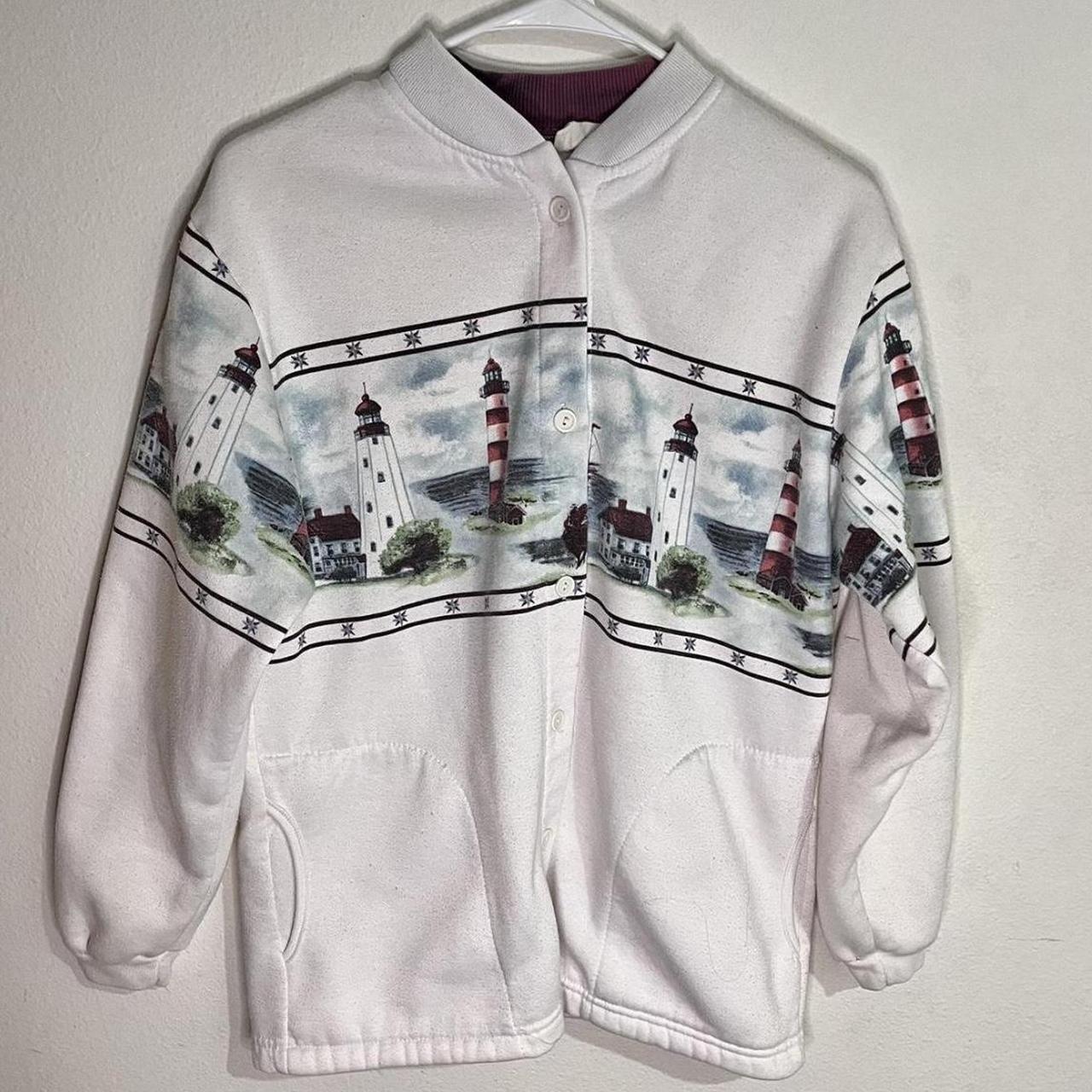 Vintage 90s Women’s Lighthouse Cardigan Sweater Art... - Depop
