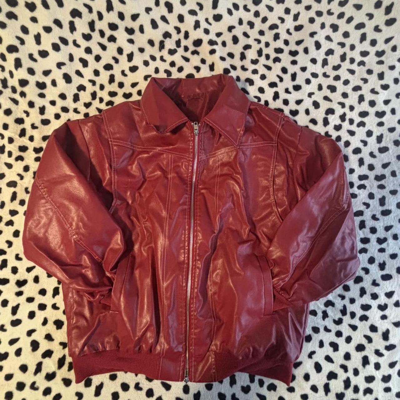 Burgundy leather bomber jacket with a relaxed fit... | Depop