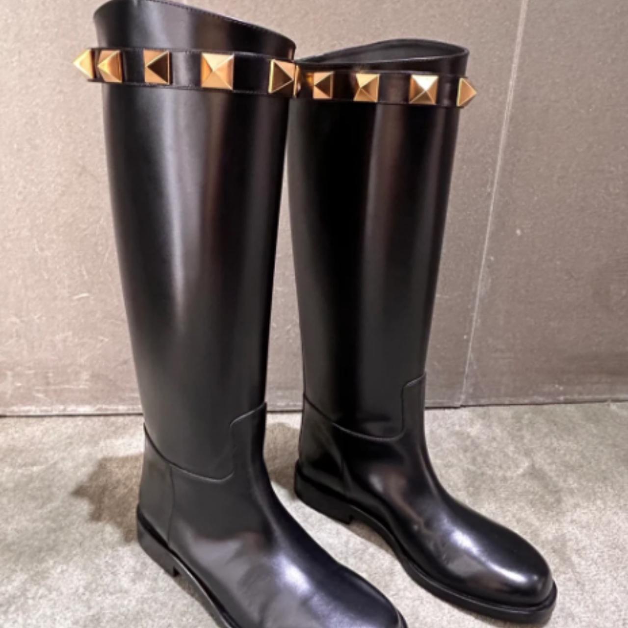 Riveted high boots, black flat shoes - Depop