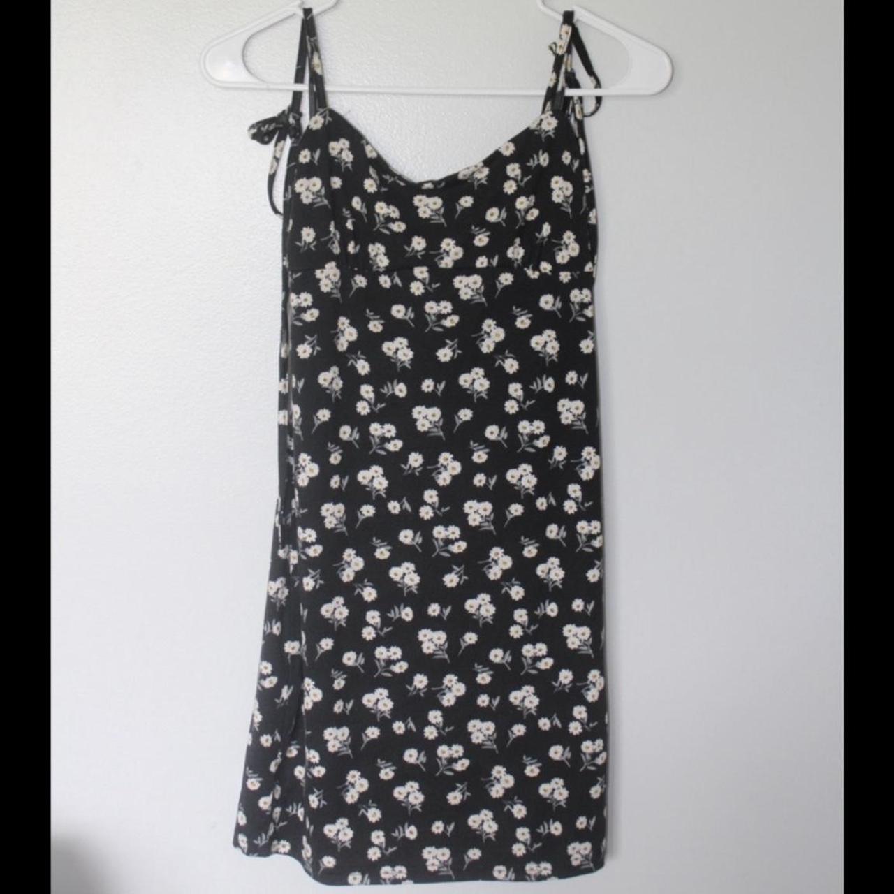 medium SHEIN dress black with white flowers short... - Depop
