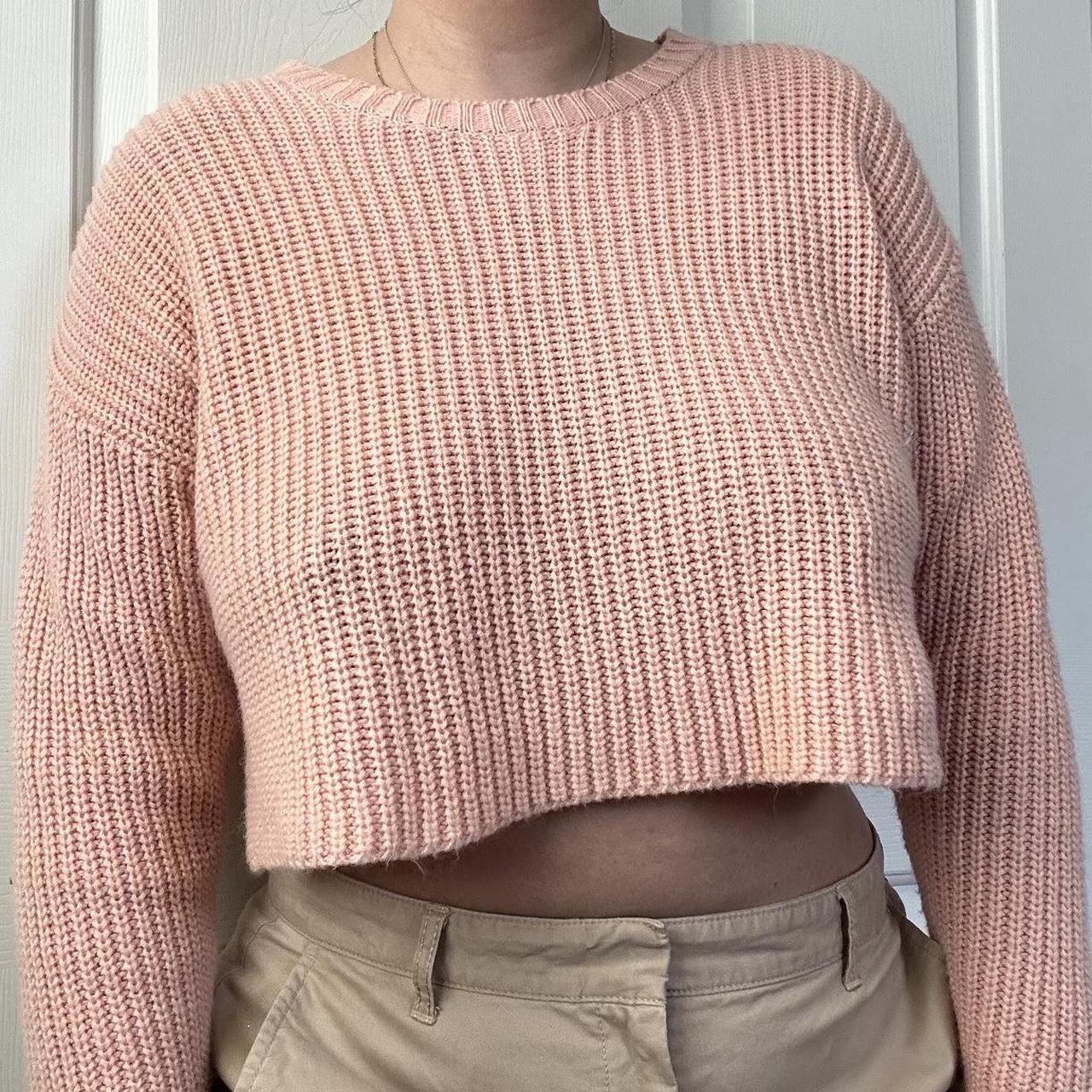Pink cropped sweater 🦩 ⚫️ cropped knitted sweater ⚫️... - Depop