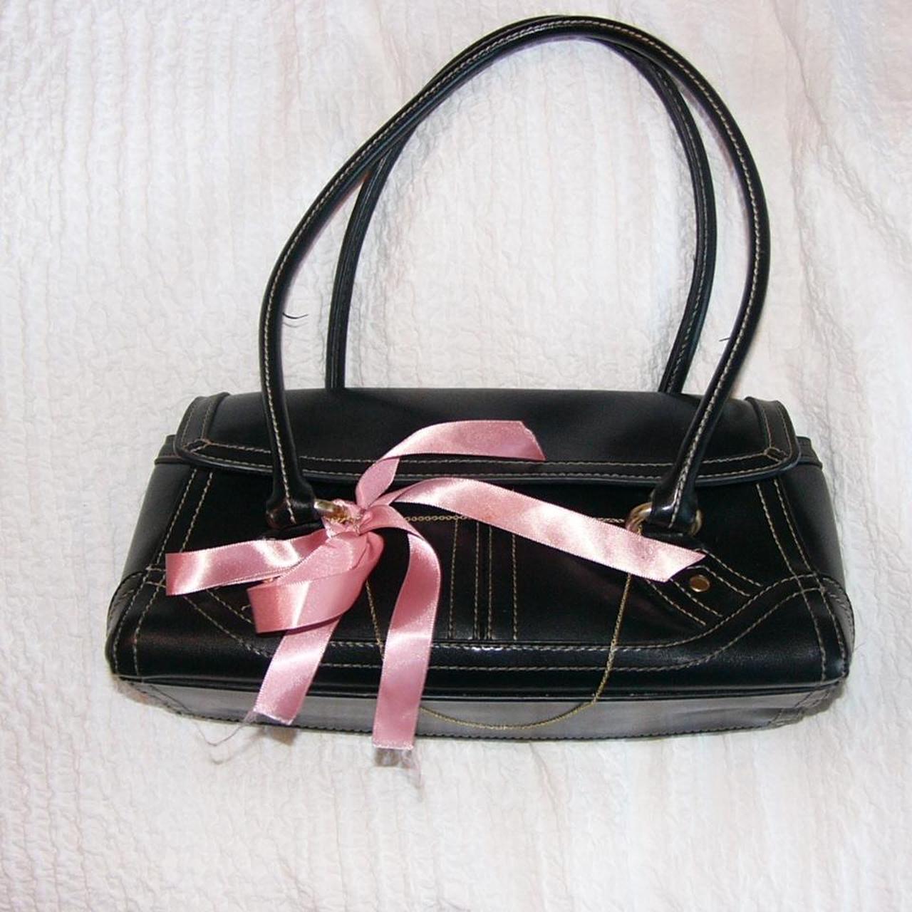 Thrifted leather effect mini purse in black 🎀... - Depop