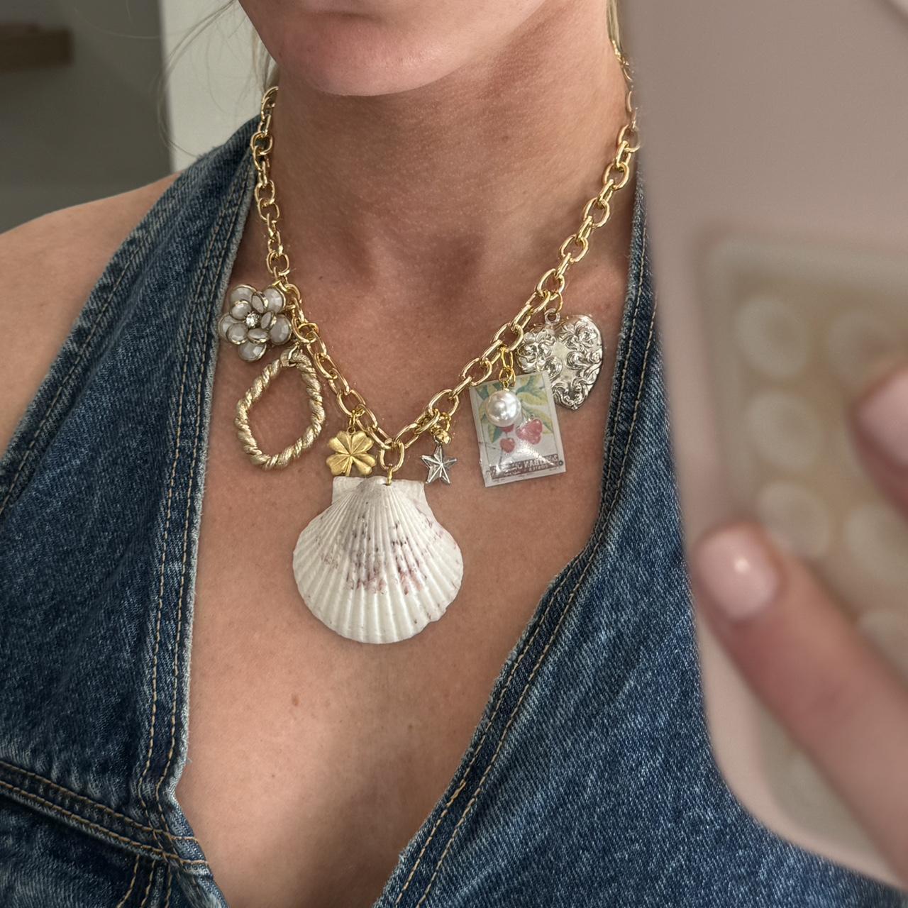 Seashell charm necklace Hand-made charms and... - Depop