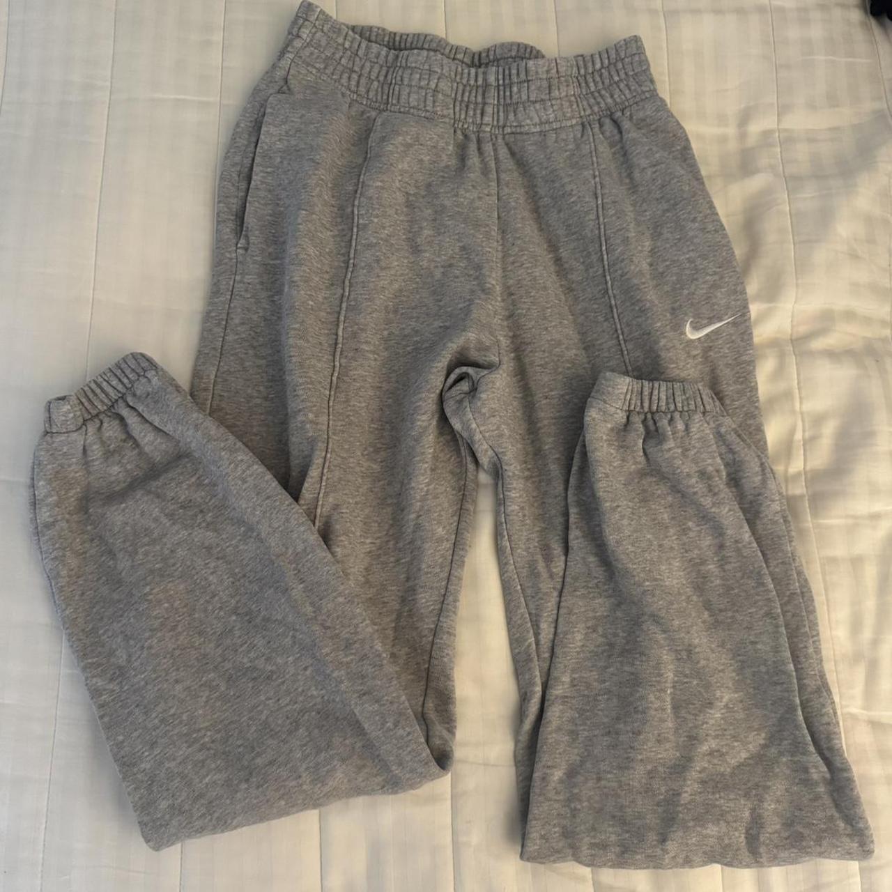 Grey Nike Sweatpants High waisted - stretchy... - Depop