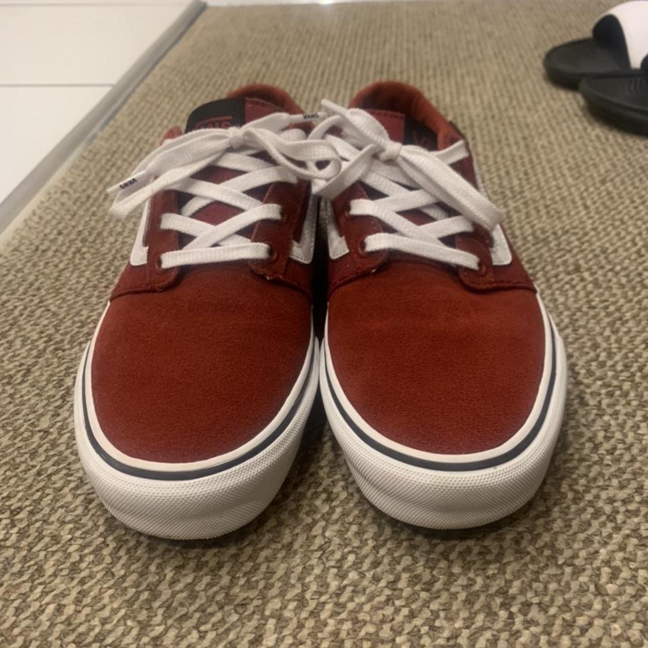 Canvas & Suede Red Vans Worn once, excellent... - Depop