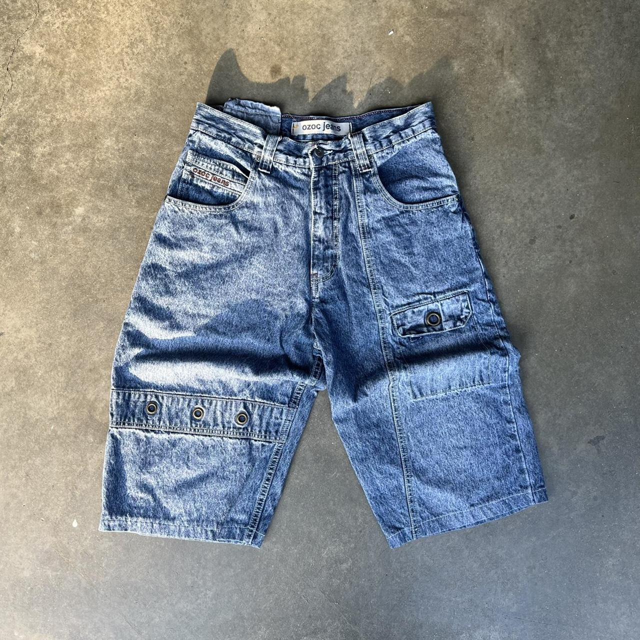 y2k ozoc jeans biker jorts tagged as size 32,... - Depop