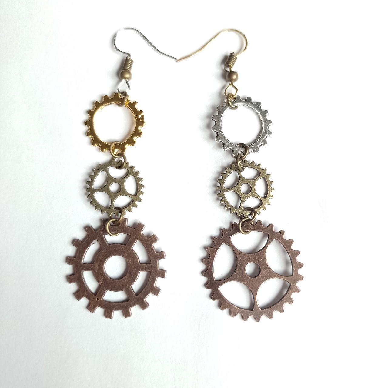 Handmade steampunk cog earrings silver and gold... - Depop
