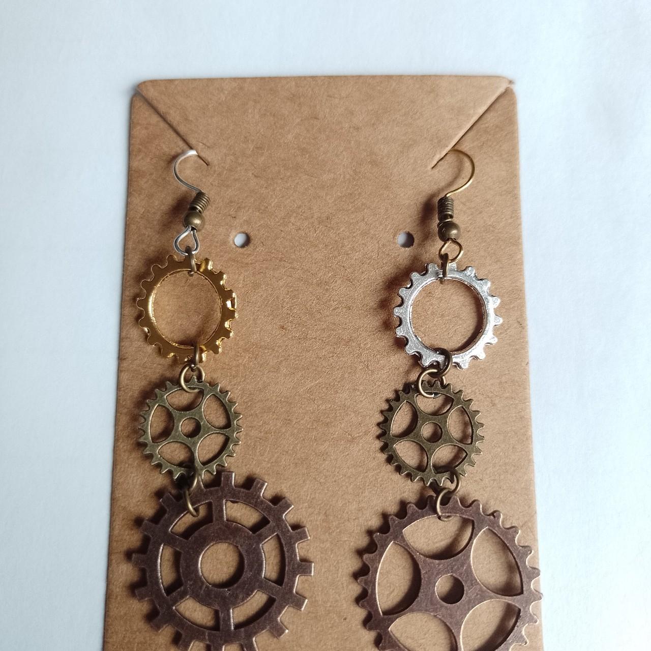 Handmade steampunk cog earrings silver and gold... - Depop