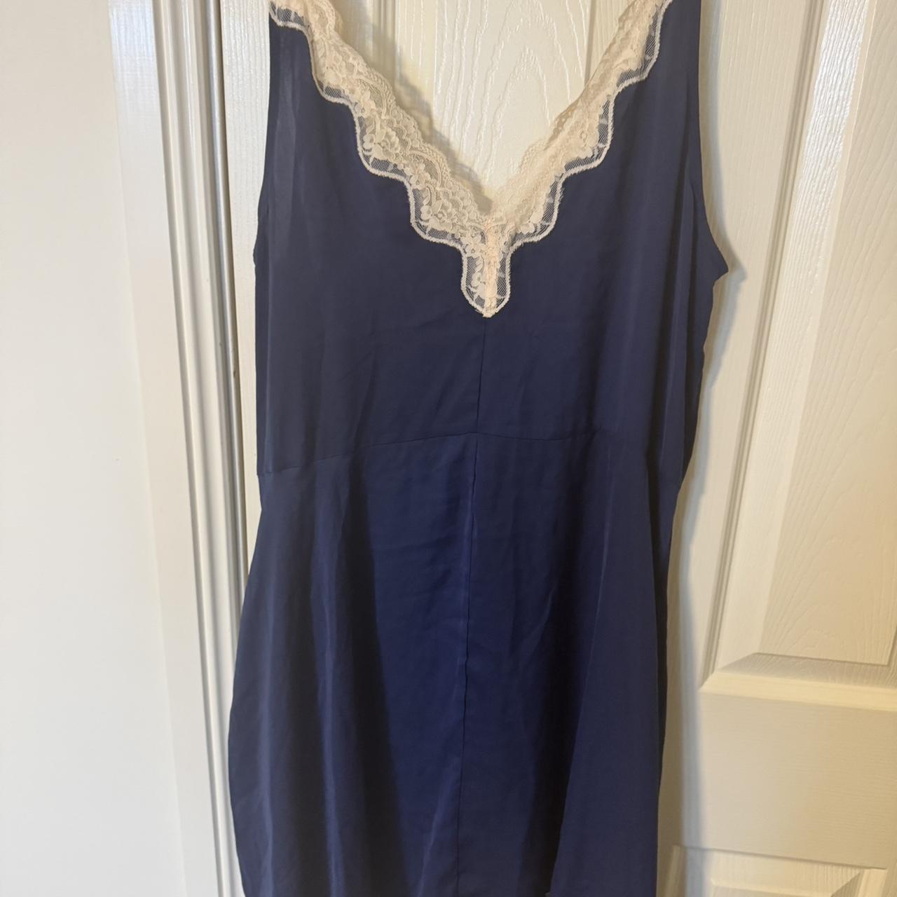 Navy blue Peter Alexander cream lace trim slip. Size... | Depop