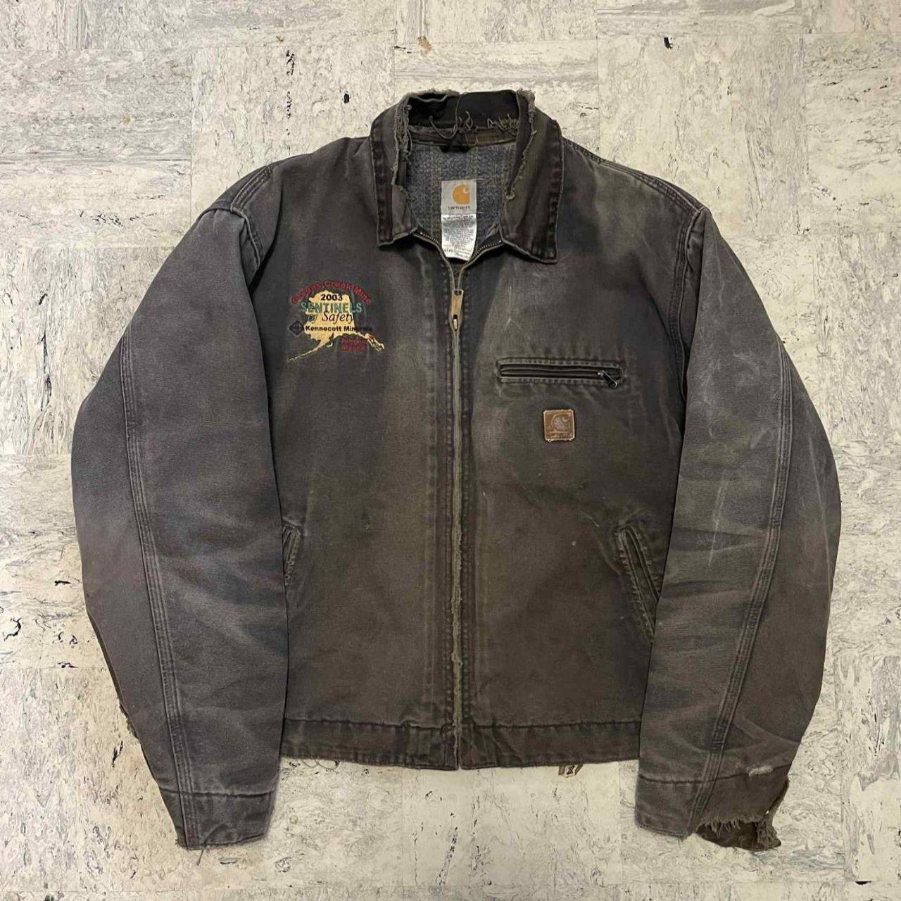 Vintage Carhartt Grey Distressed Detroit Jacket J97... | Depop