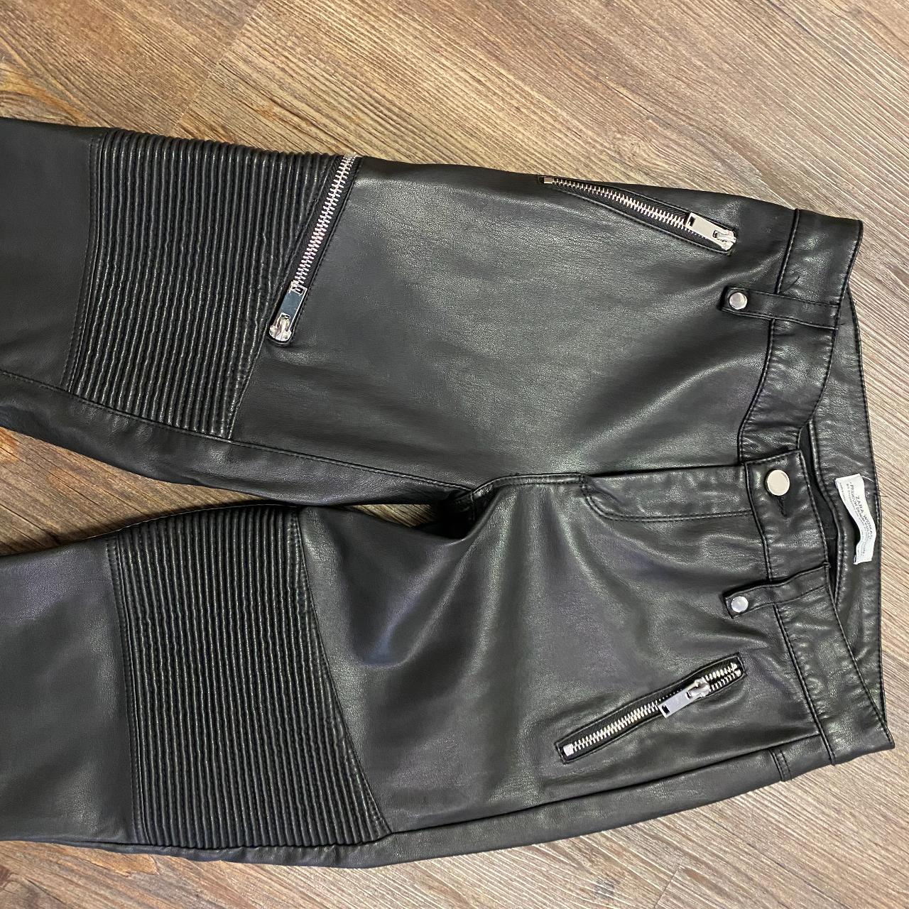 Old Zara slim-fit motorcycle leather pants many... - Depop