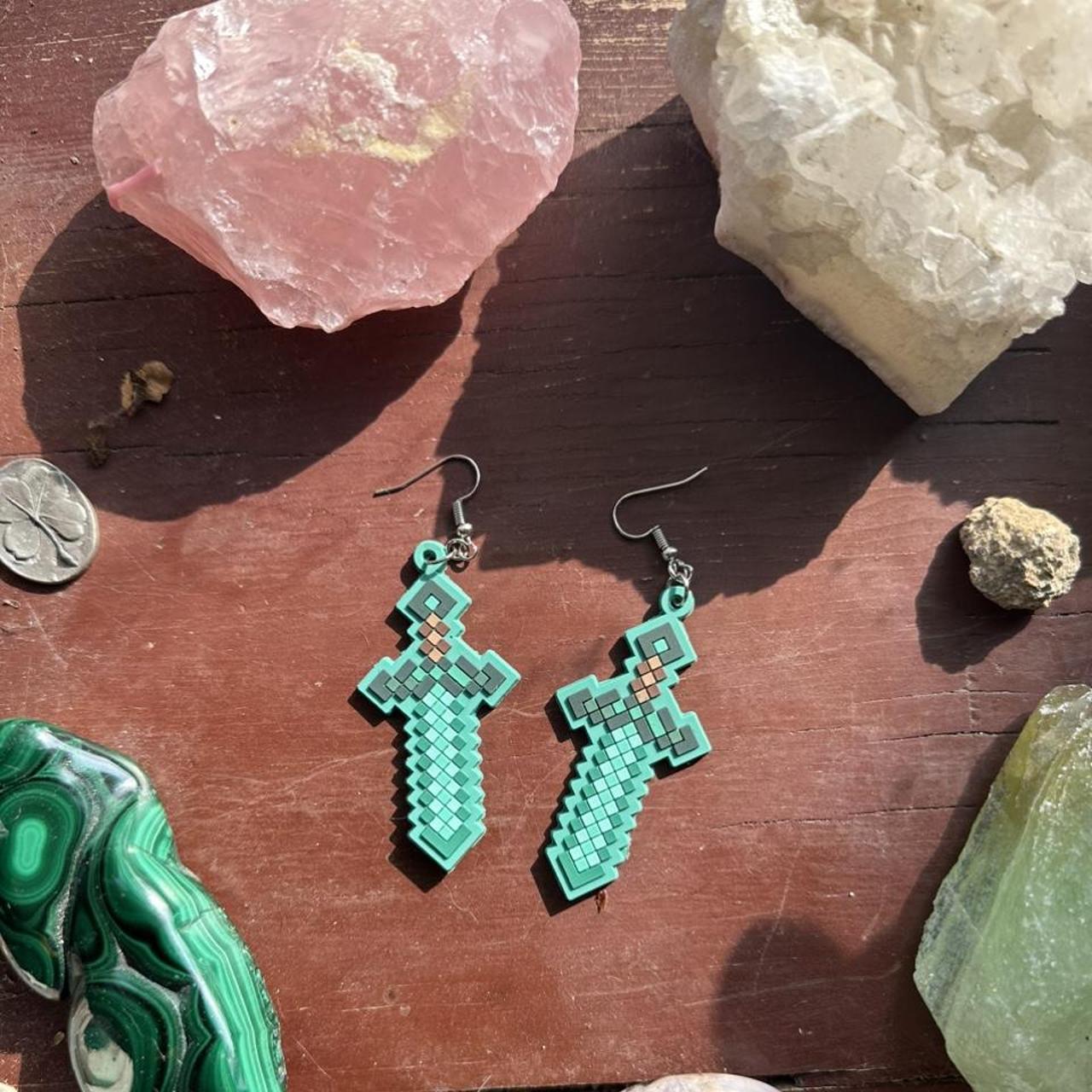 Minecraft sword handmade earrings - silicon and... - Depop