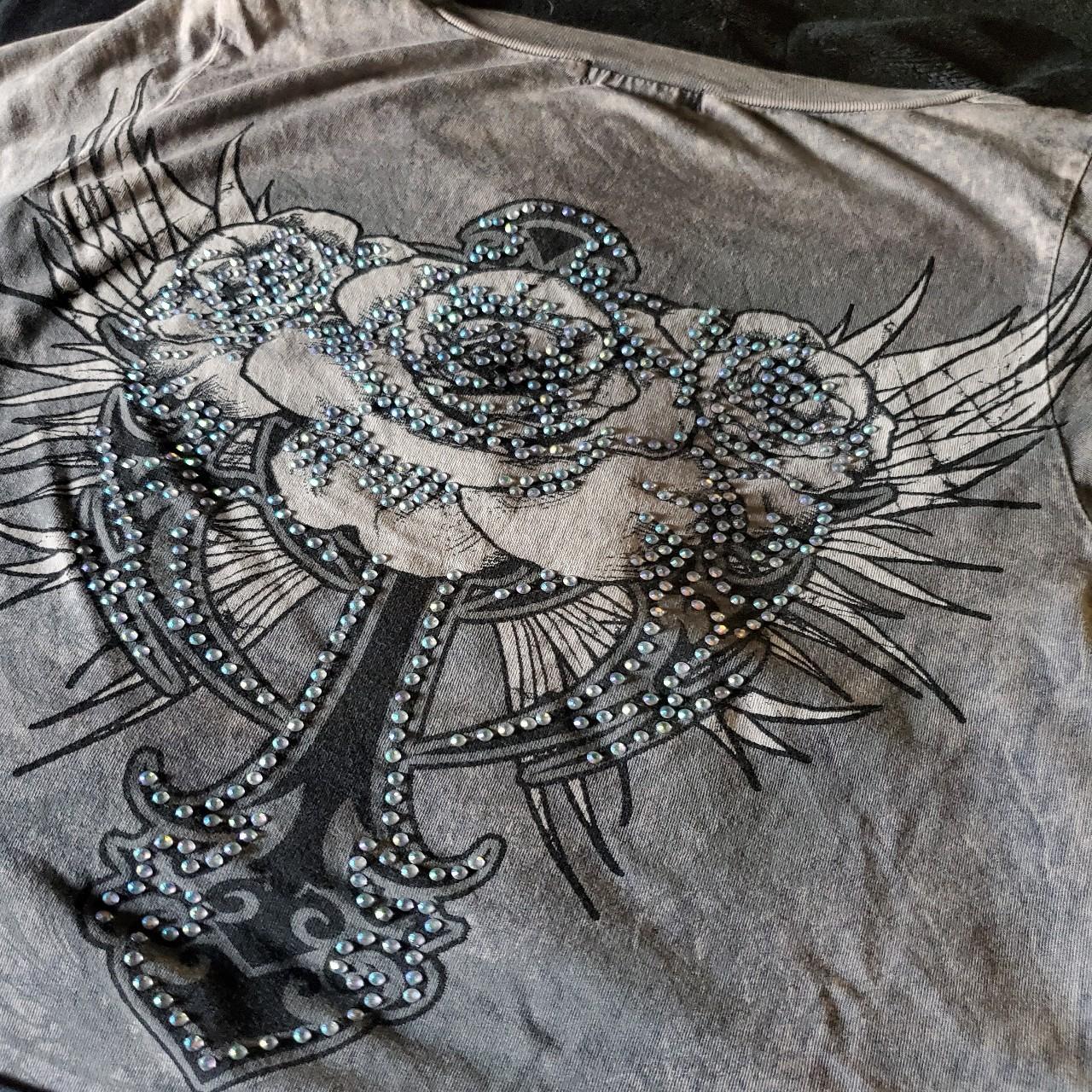 grey cyber goth cropped shirt the back of it has... - Depop