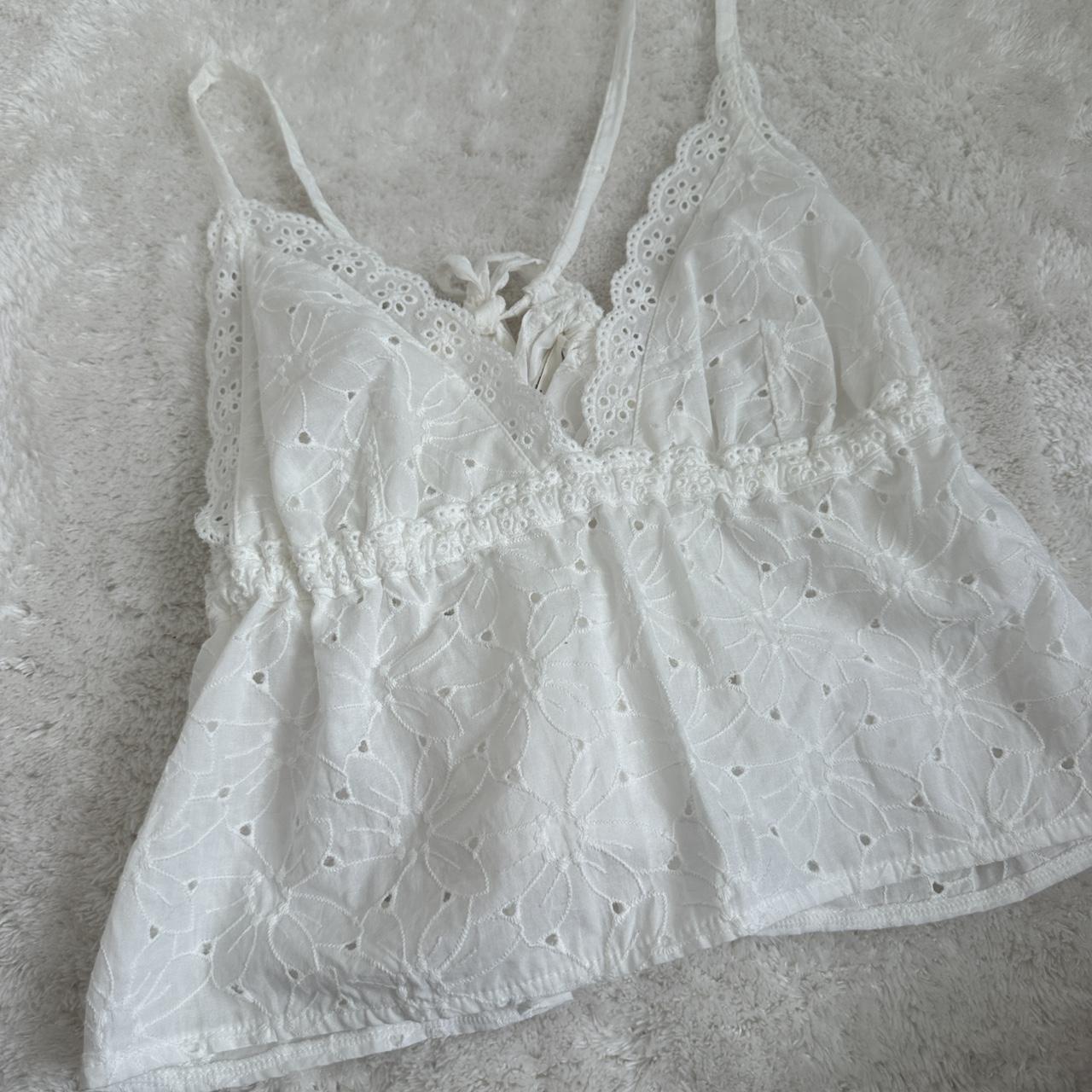 beautiful lace tank top, tie adjustable straps. no... | Depop