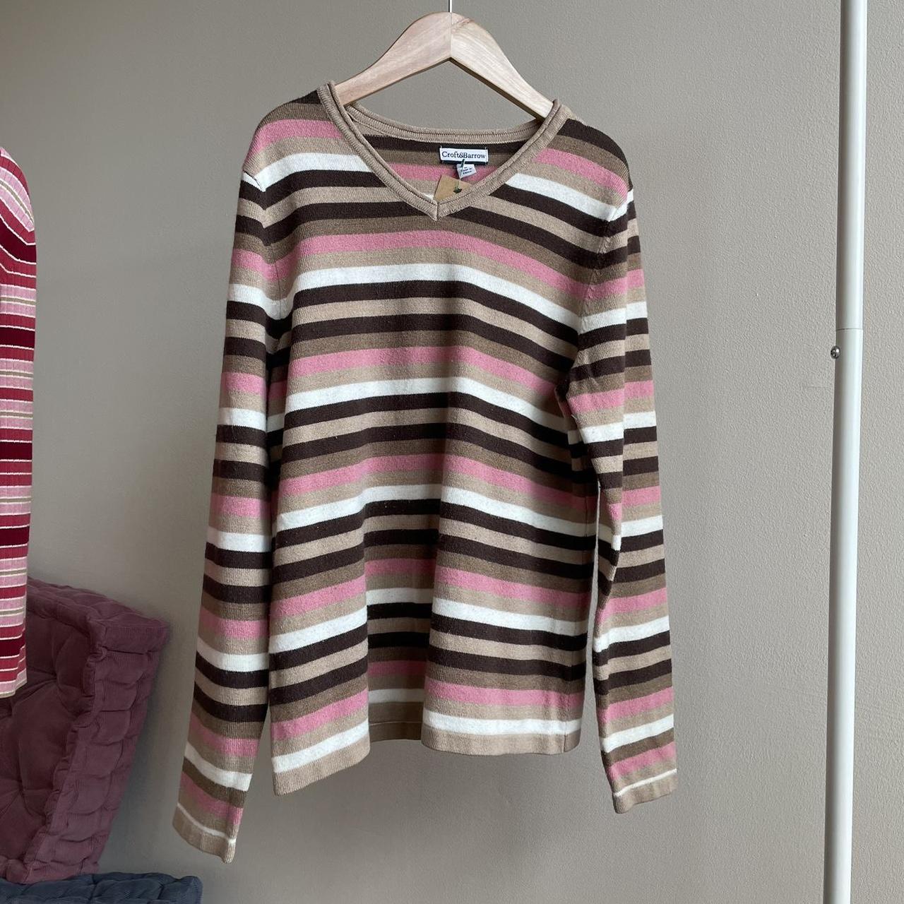 neapolitan stripe knit pit to pit 19" pit to cuff... - Depop