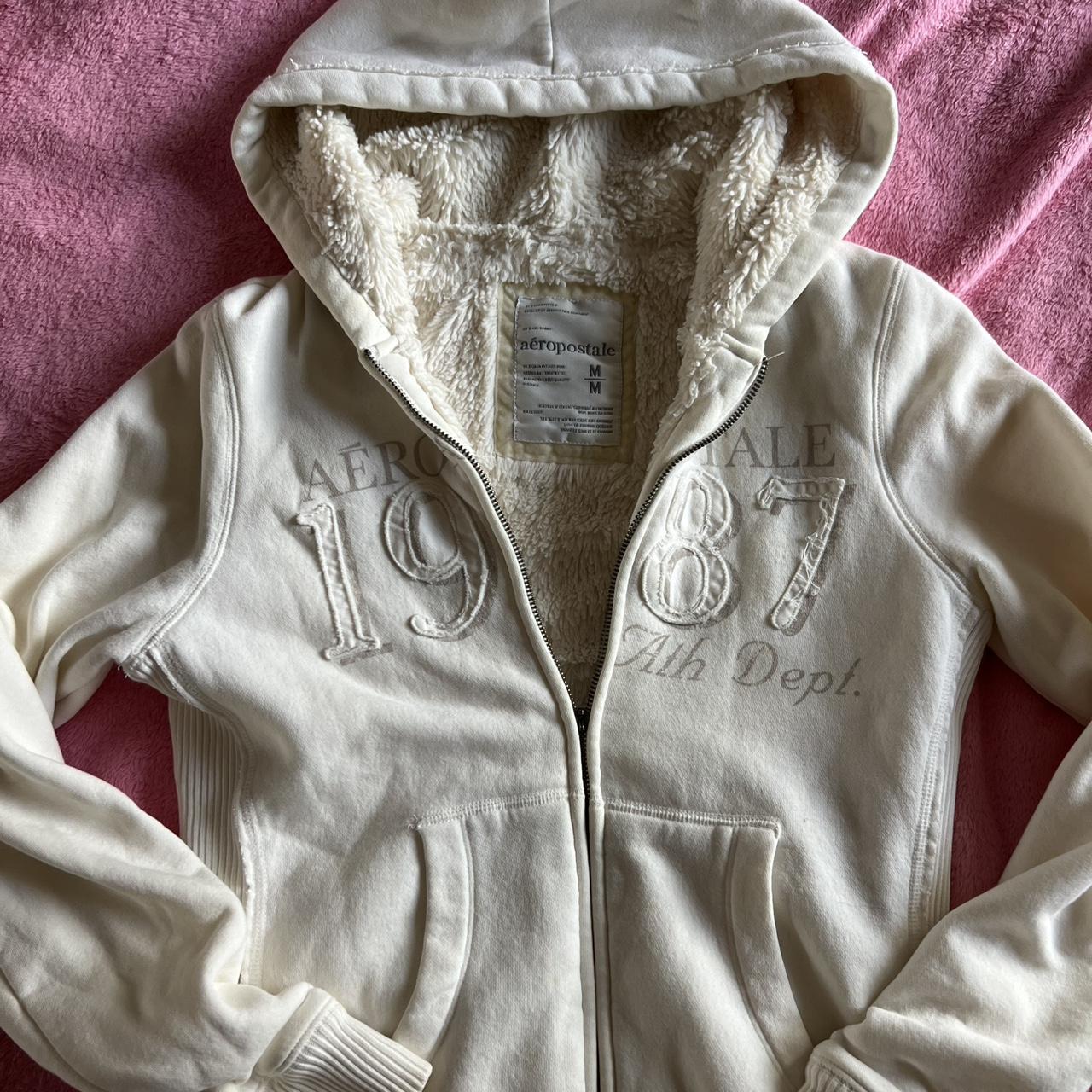 Cream and white vintage rare 2000s fur Aeropostale... | Depop