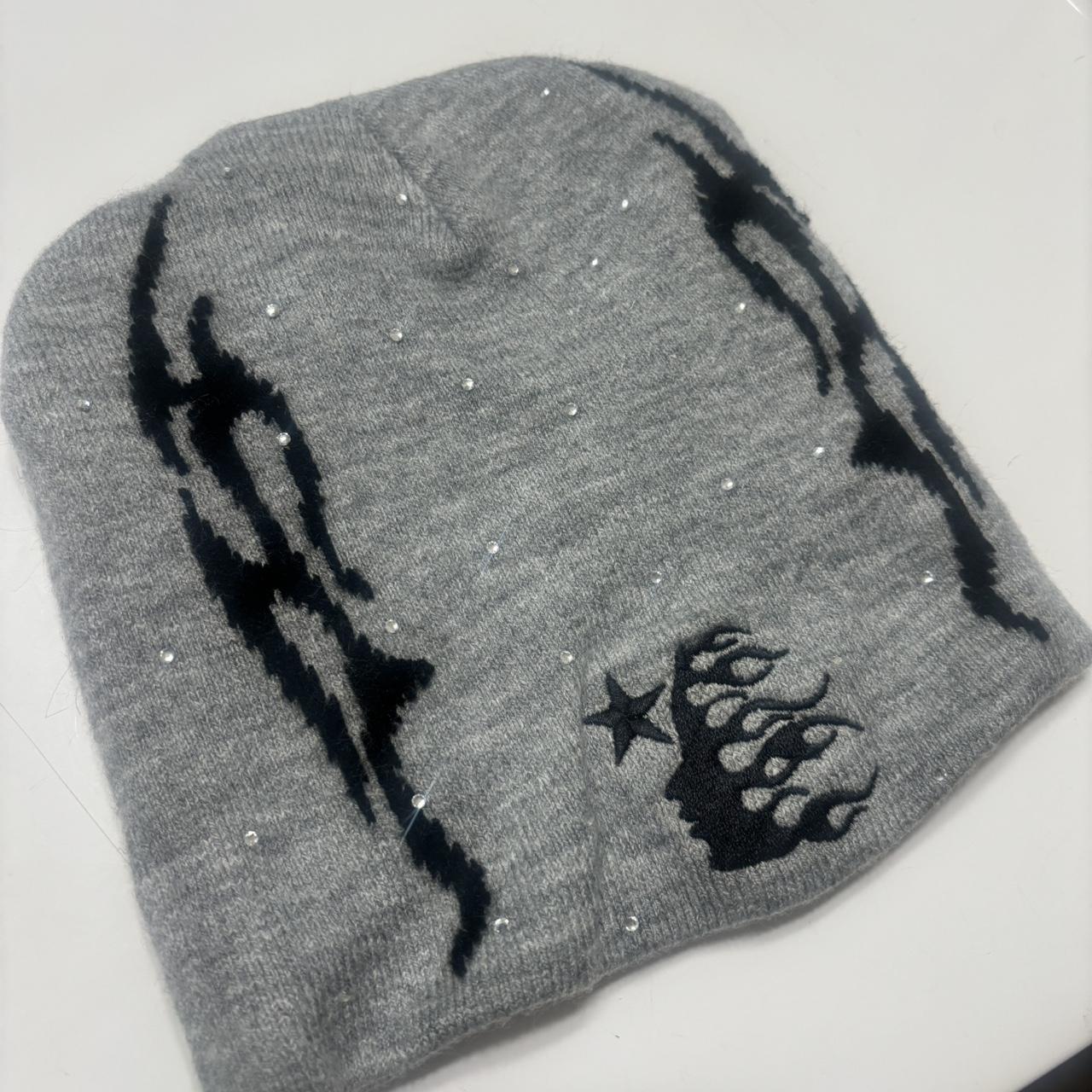 Hellstar Grey and black beanie with rhinestones | Depop