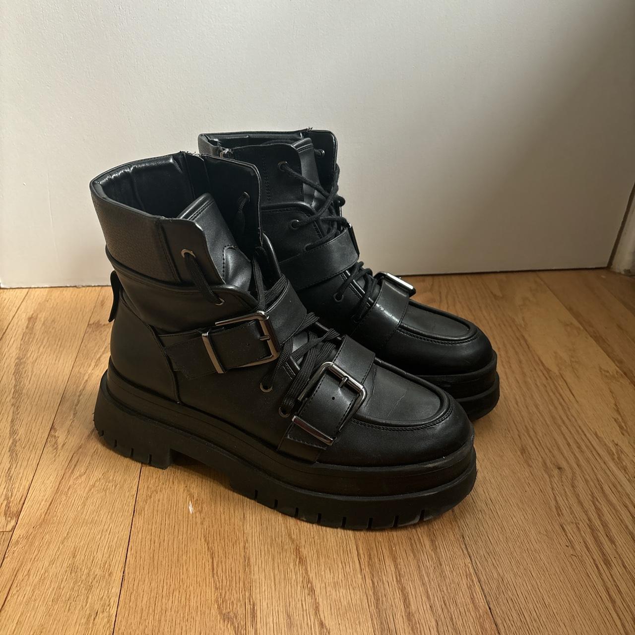 Black chunky platform utilitarian boots! Zip up,... - Depop