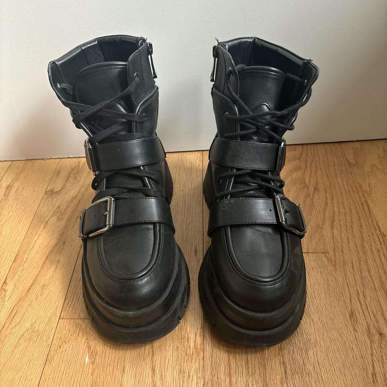 Black chunky platform utilitarian boots! Zip up,... - Depop