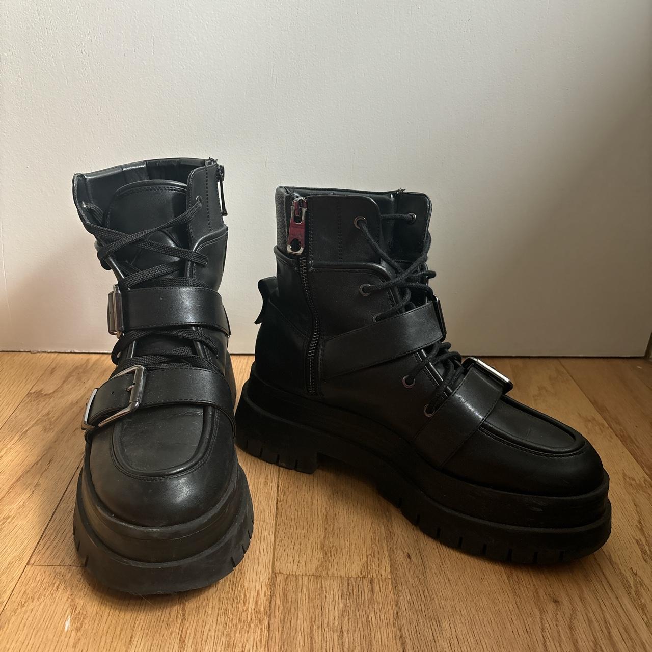 Black chunky platform utilitarian boots! Zip up,... - Depop