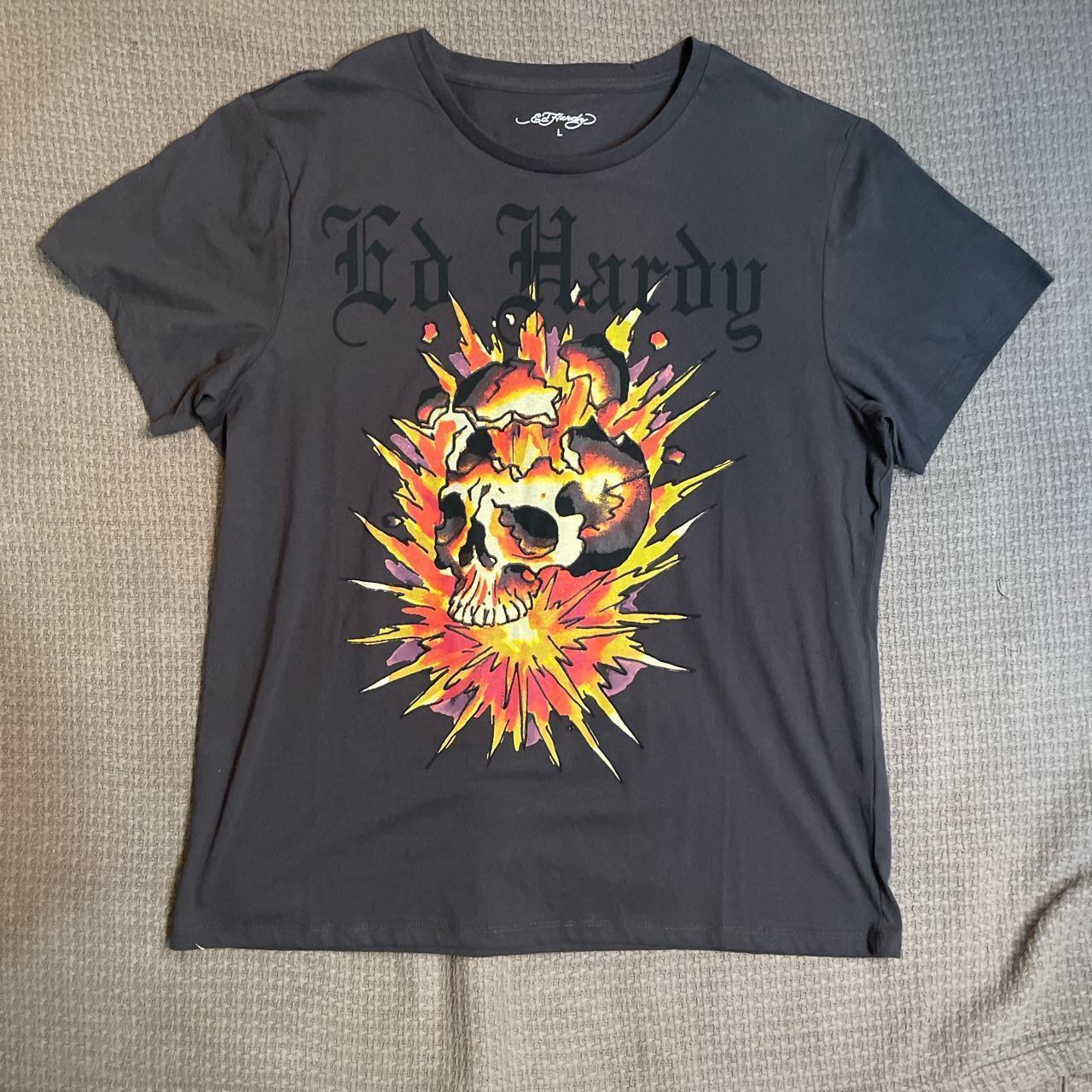 Men’s Ed Hardy Exploding Flame & Skull Graphic Tee.... - Depop