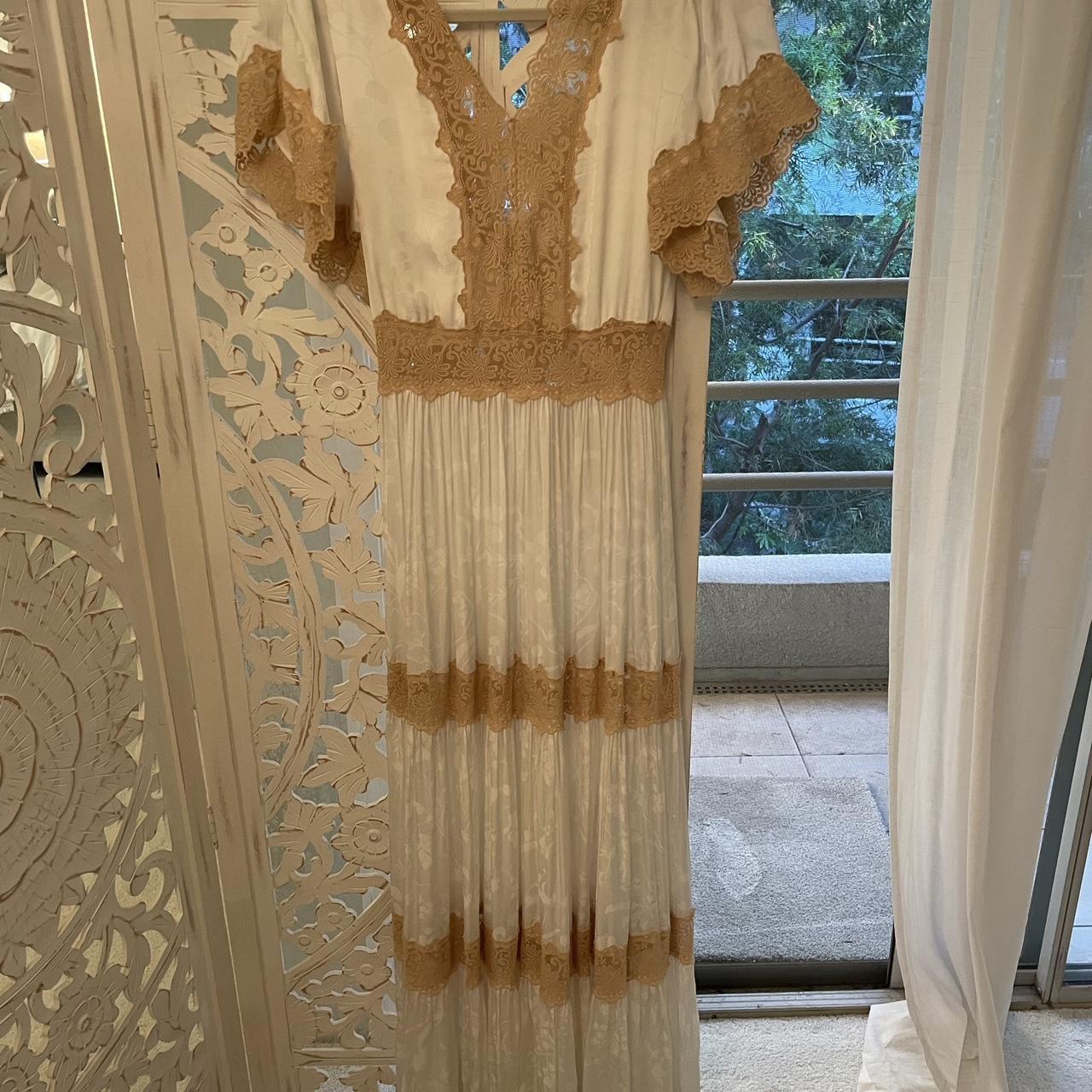 Free People / Spell Ocean Gown. Size XS. White & tan... - Depop